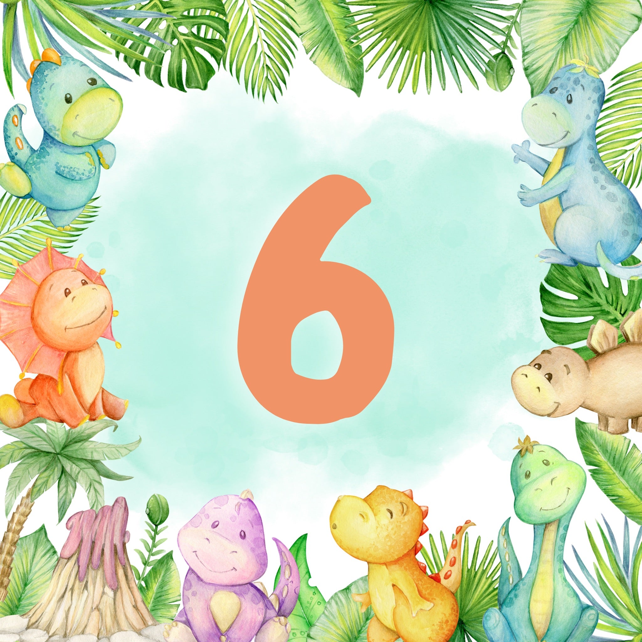 6th Birthday Cute Baby Dinosaurs Card – Boomf