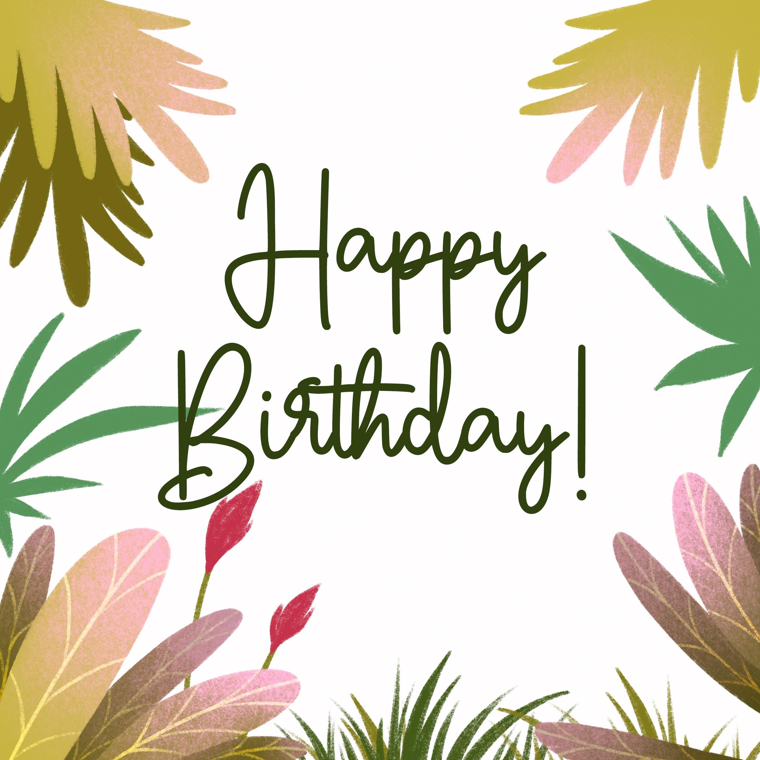 Happy Birthday Different Tropical Leaves Confetti-exploding Greetings ...