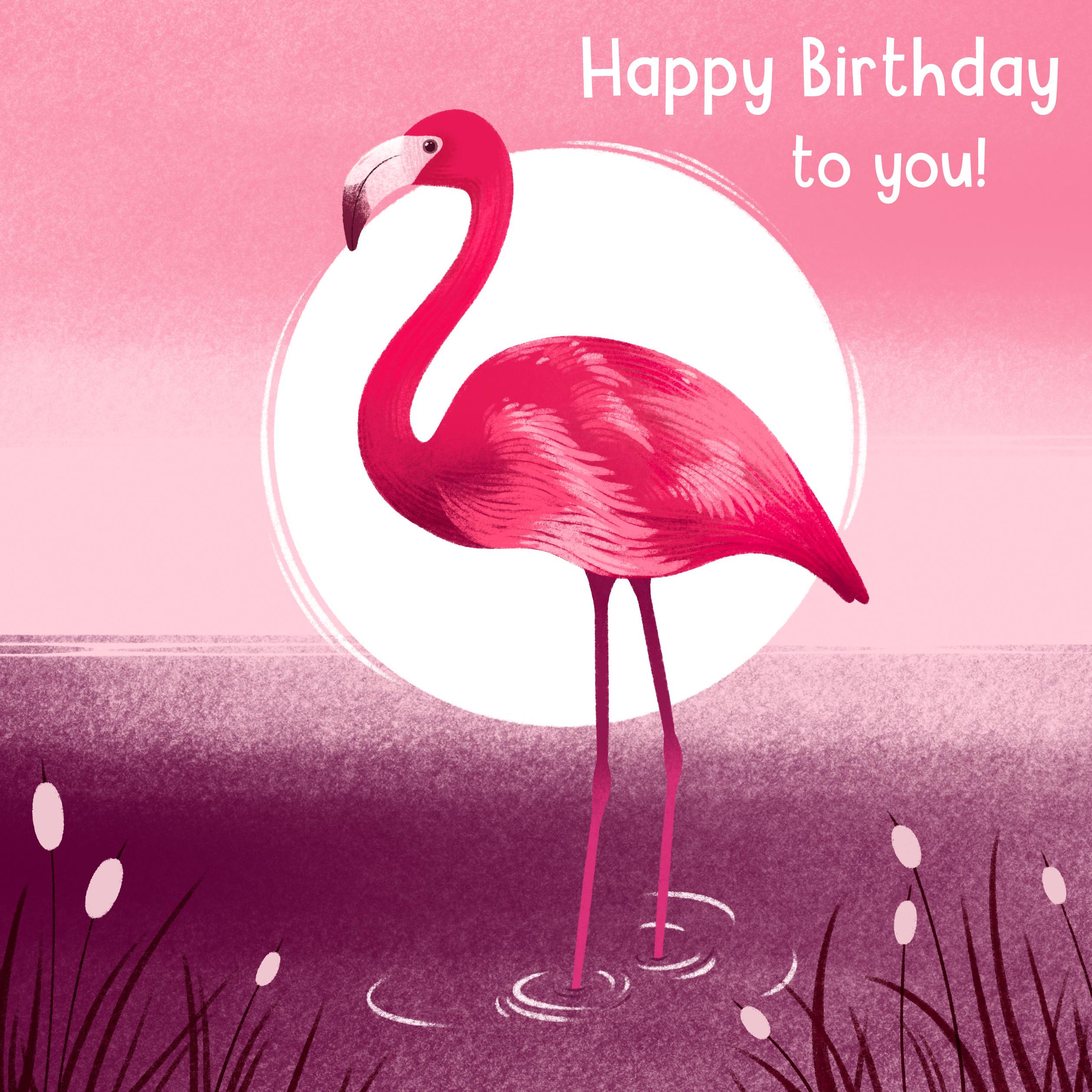 Happy Birthday Flamingo And Sunrise Confetti-exploding Greetings Card ...