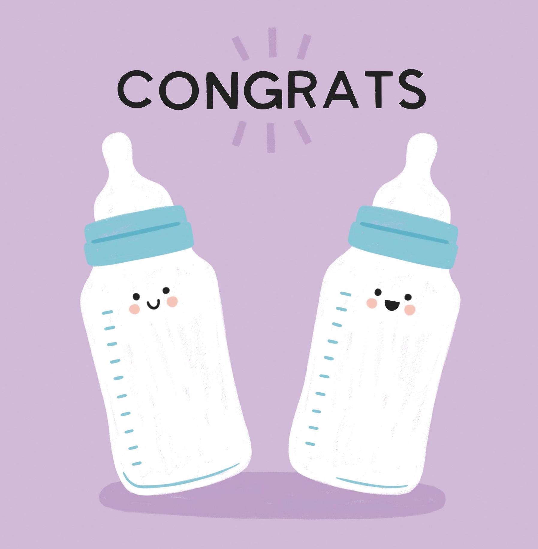 Congrats New Baby Cute Bottles Confetti-exploding Greetings Card – Boomf