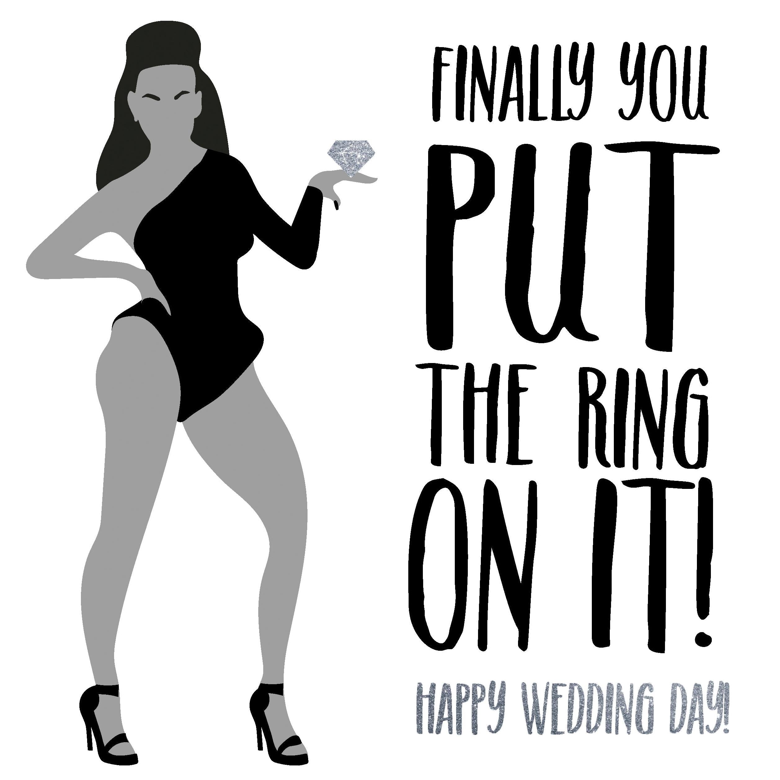 Happy Wedding Day Sexy Lady With A Diamond Ring Confetti Exploding Gre