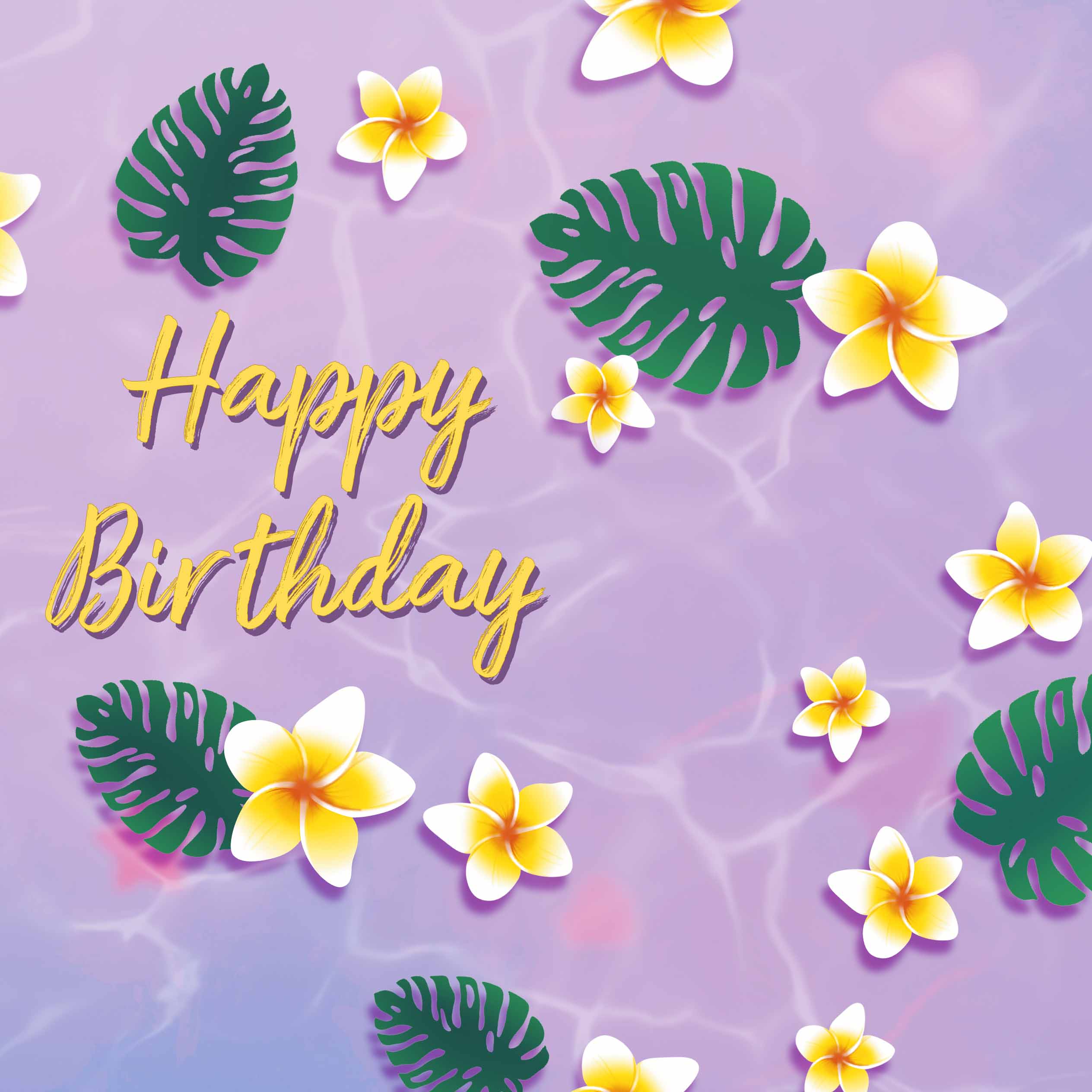 Happy Birthday Tropical Flowers And Leaves Lilac | Boomf