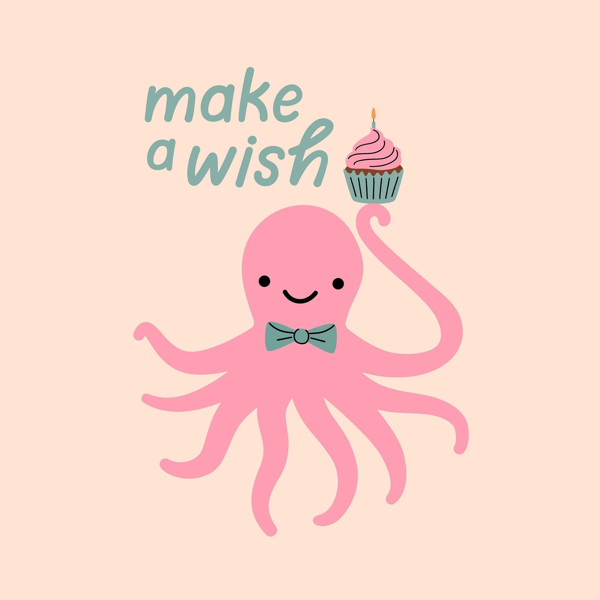 Make A Wish Cute Pink Octopus Birthday Confetti-exploding Greetings Ca ...