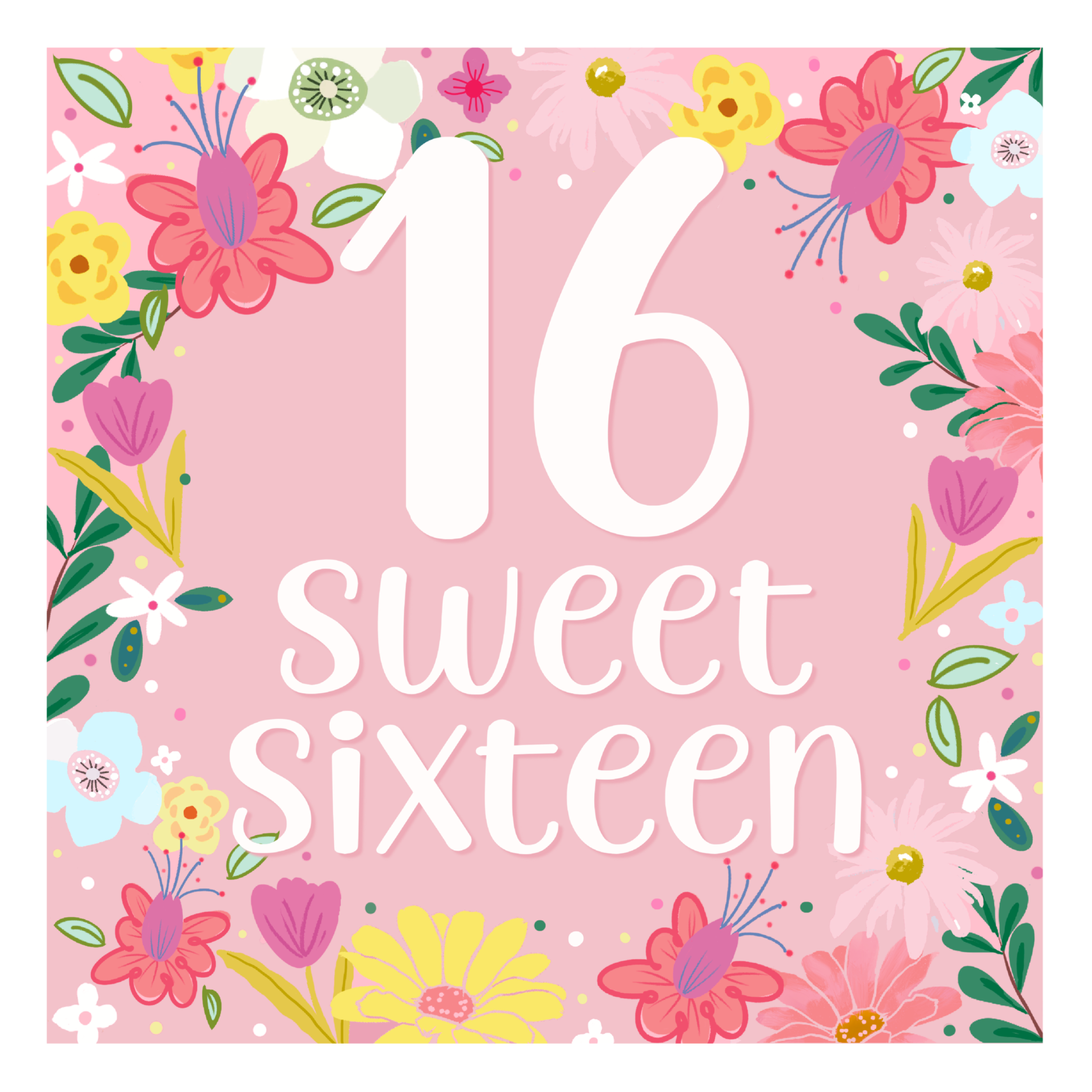Sweet Sixteen Pink Floral Design Birthday Card – Boomf
