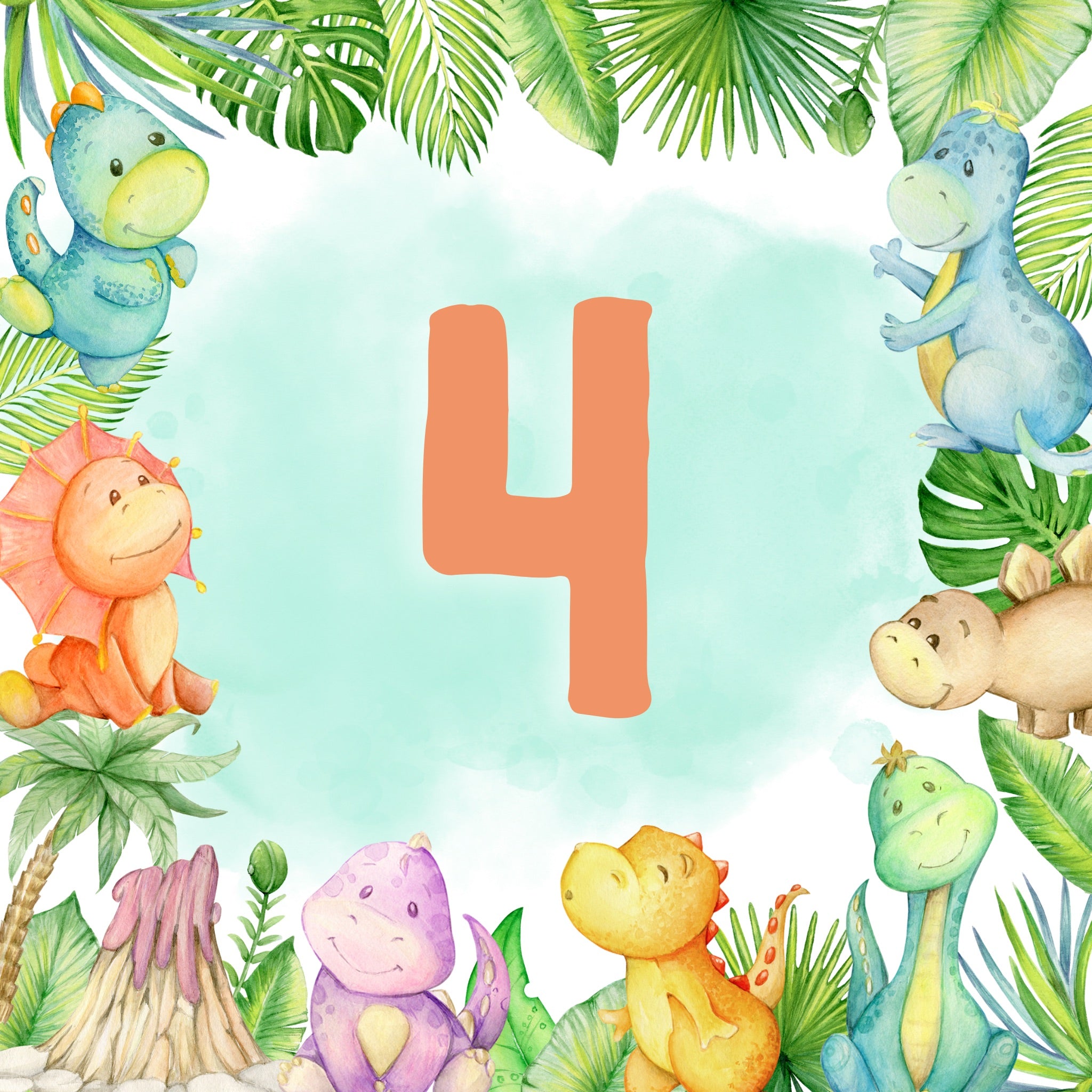 4th Birthday Cute Baby Dinosaurs Card – Boomf