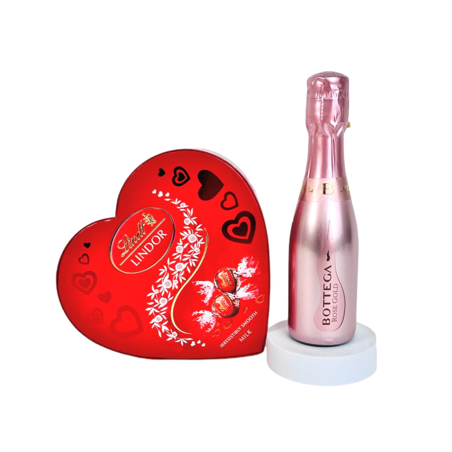 Bottega Rose Gold Prosecco & Lindt LINDOR Milk Chocolate Heart Box – Boomf