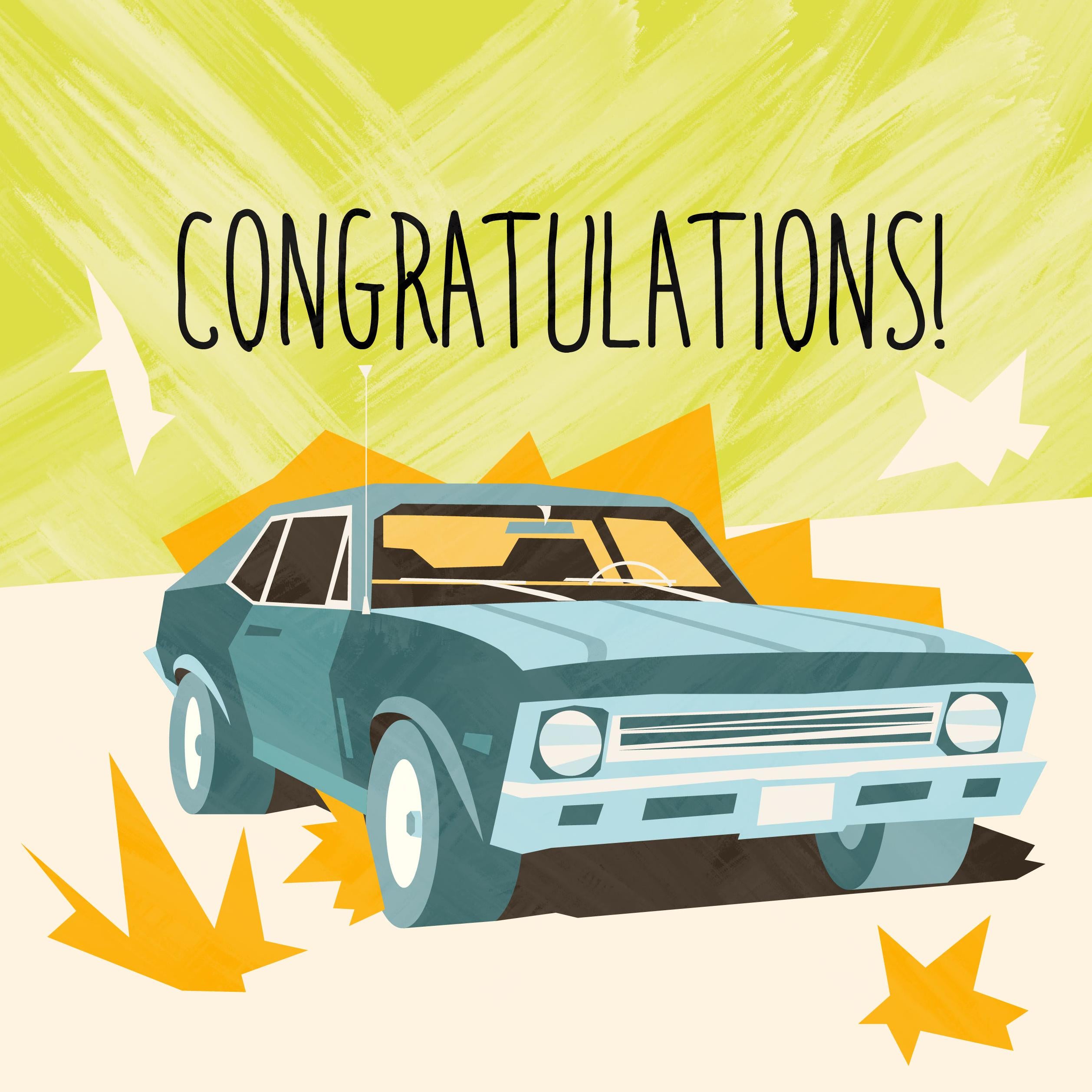 Yellow Background Retro Car Congratulations Confetti-exploding Greetin ...