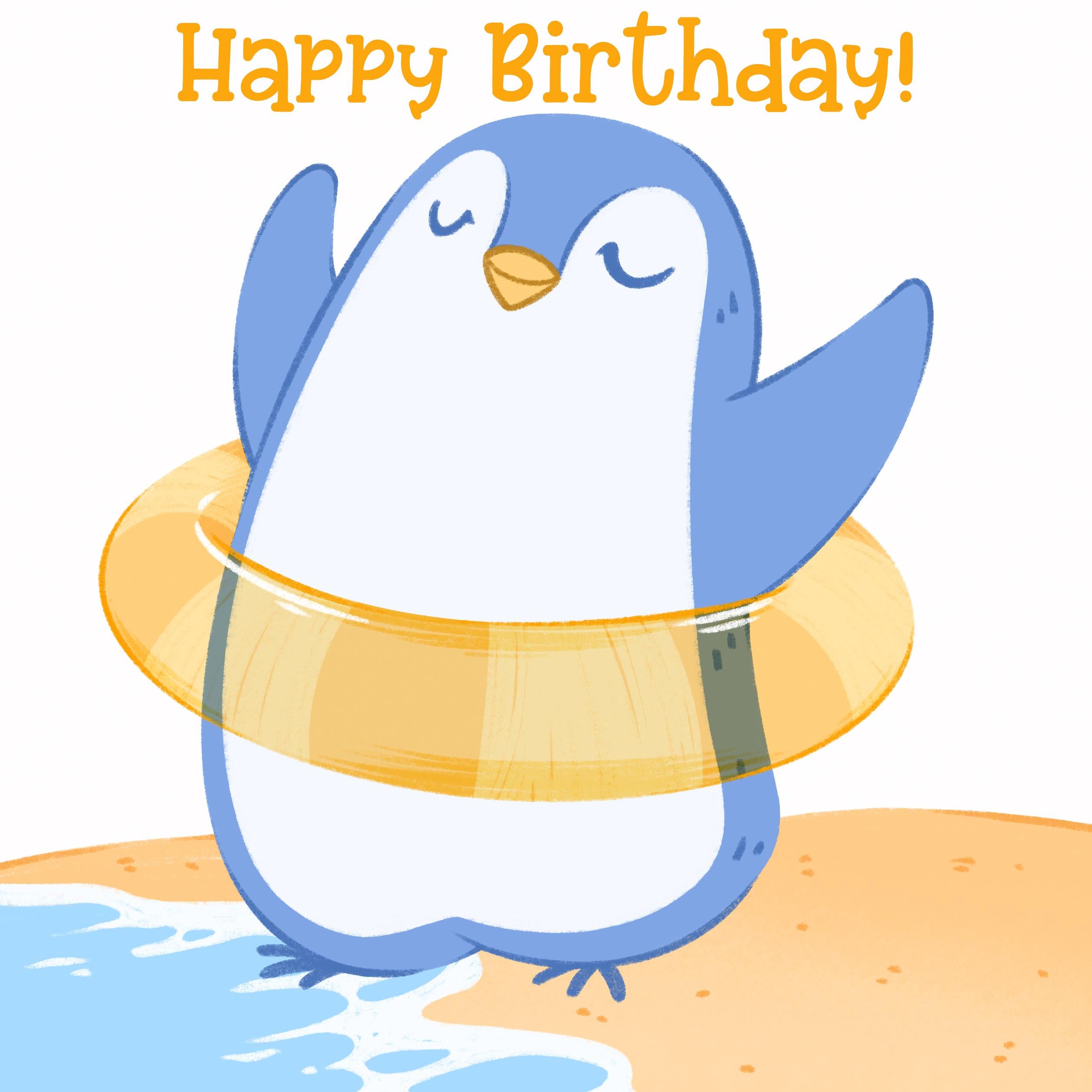 Happy Penguin On The Beach Happy Birthday Confetti-exploding Greetings ...