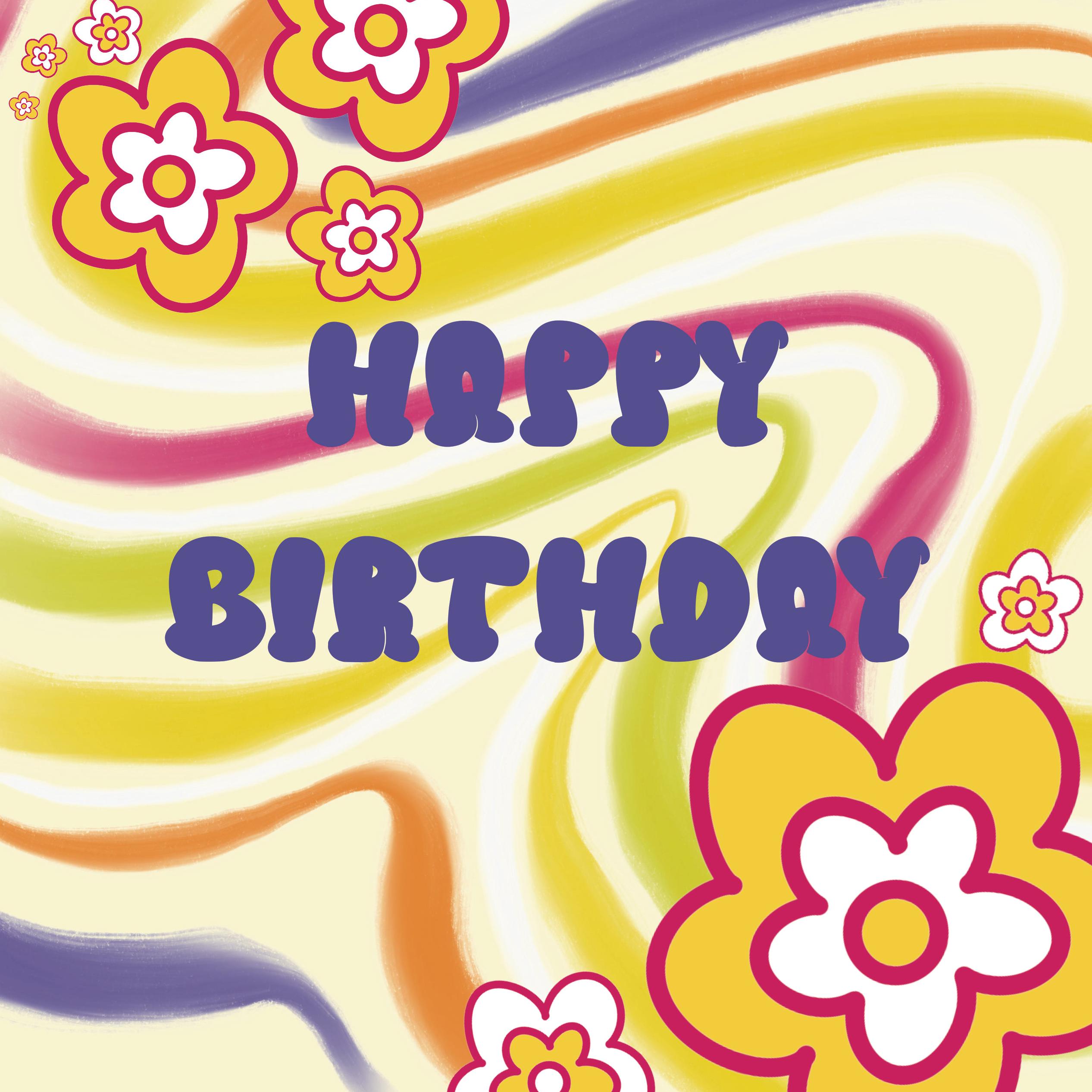 Happy Birthday Hippie Flowers And Swirls Confetti-exploding Greetings ...