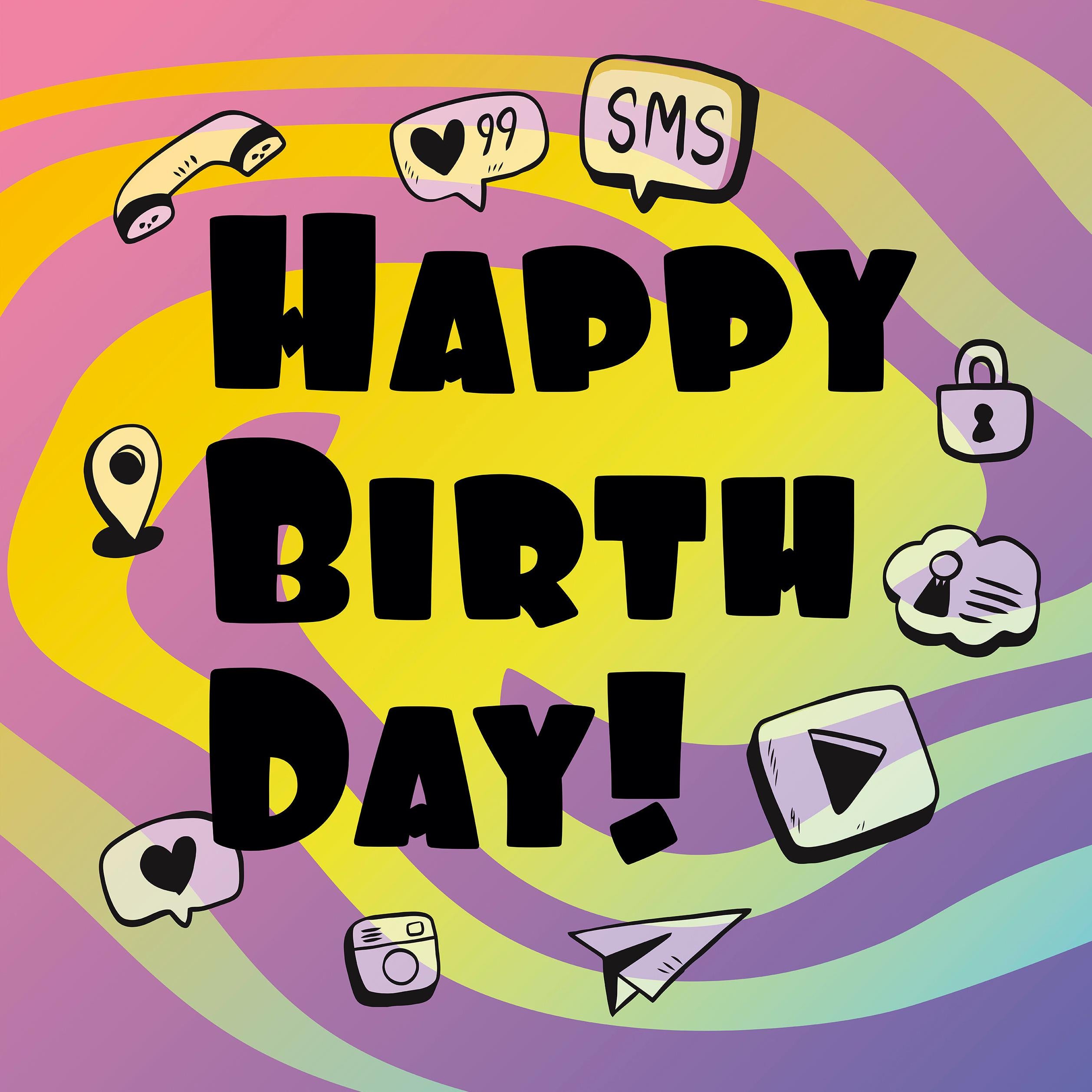 Happy Birthday Notifications Yellow And Purple Confetti-exploding Gree ...