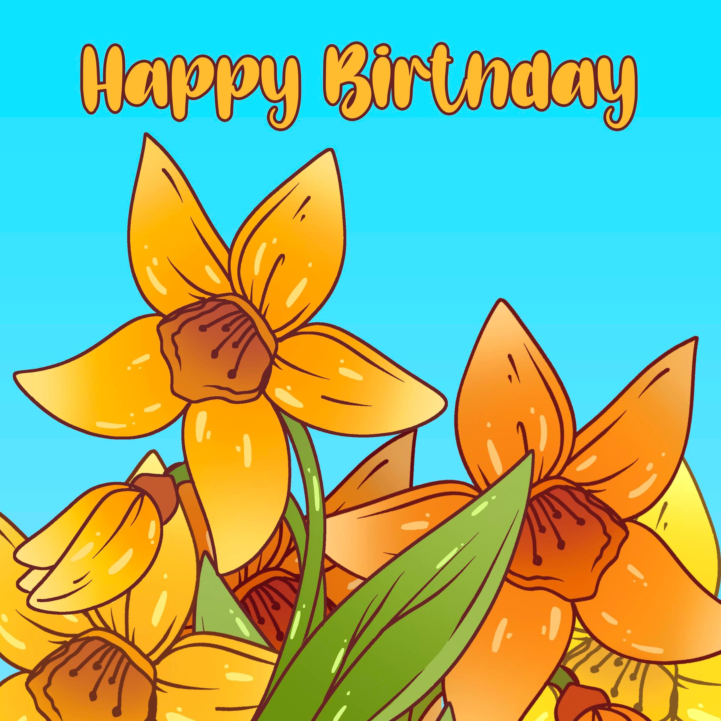 Yellow Cartoon Daffodil Happy Birthday Confetti-exploding Greetings Ca ...