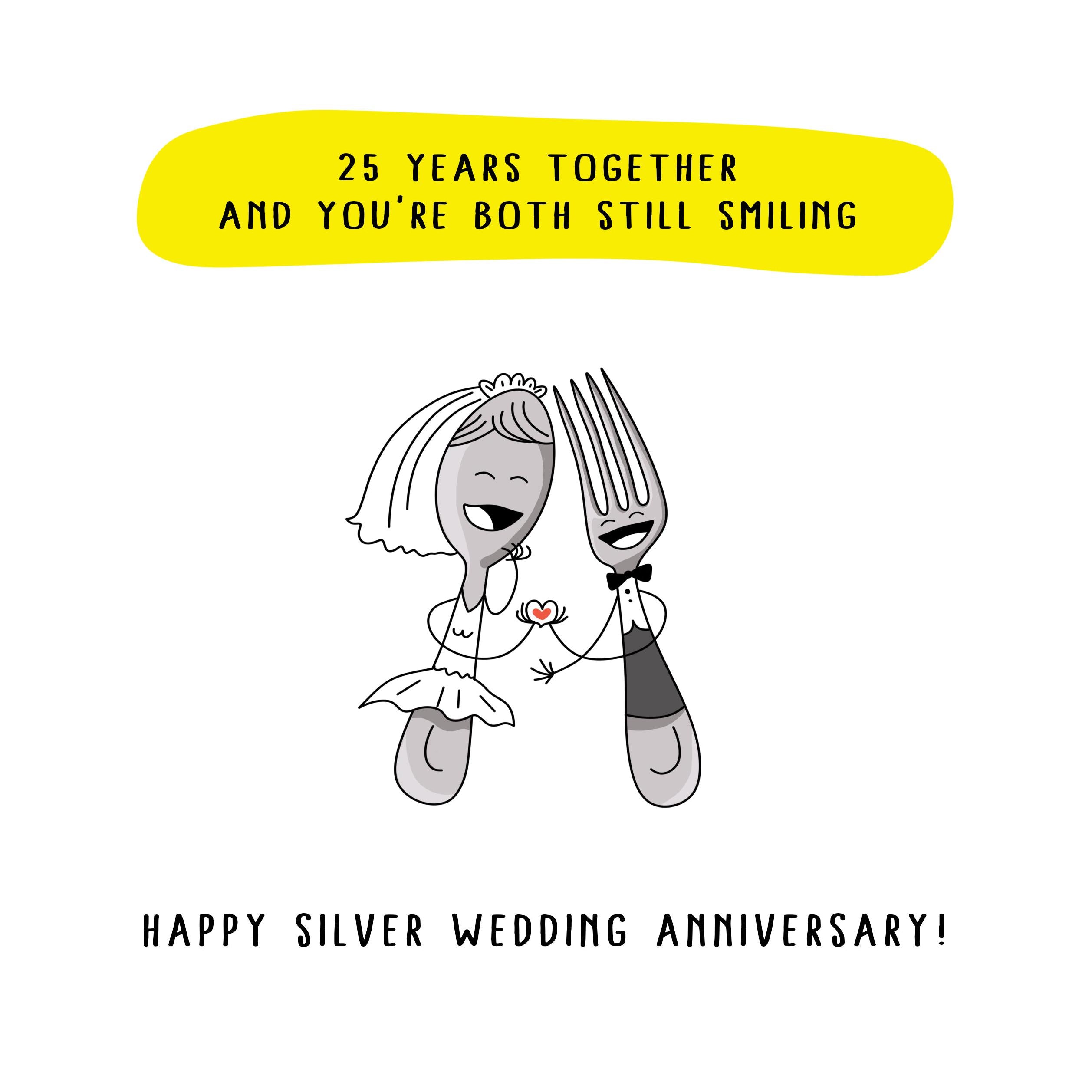 Happy Silver Wedding Anniversary Spoon And Fork Confetti-exploding Gre ...