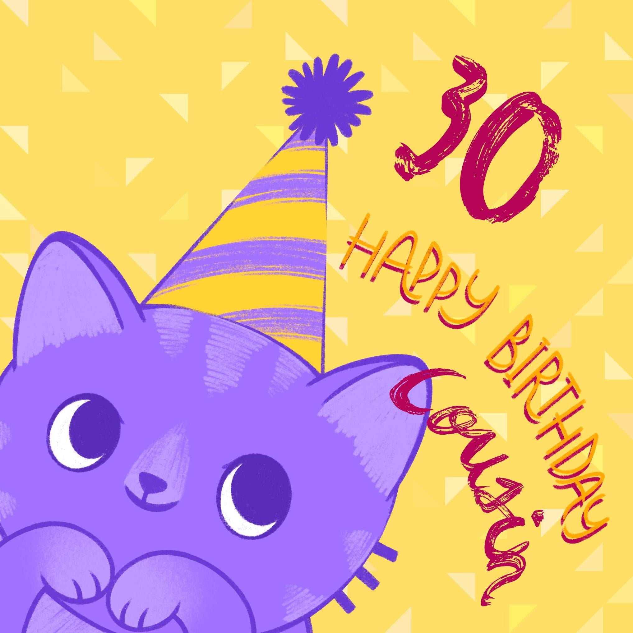 Happy 30th Birthday Cute Cat Cousin Confetti-exploding Greetings Card ...