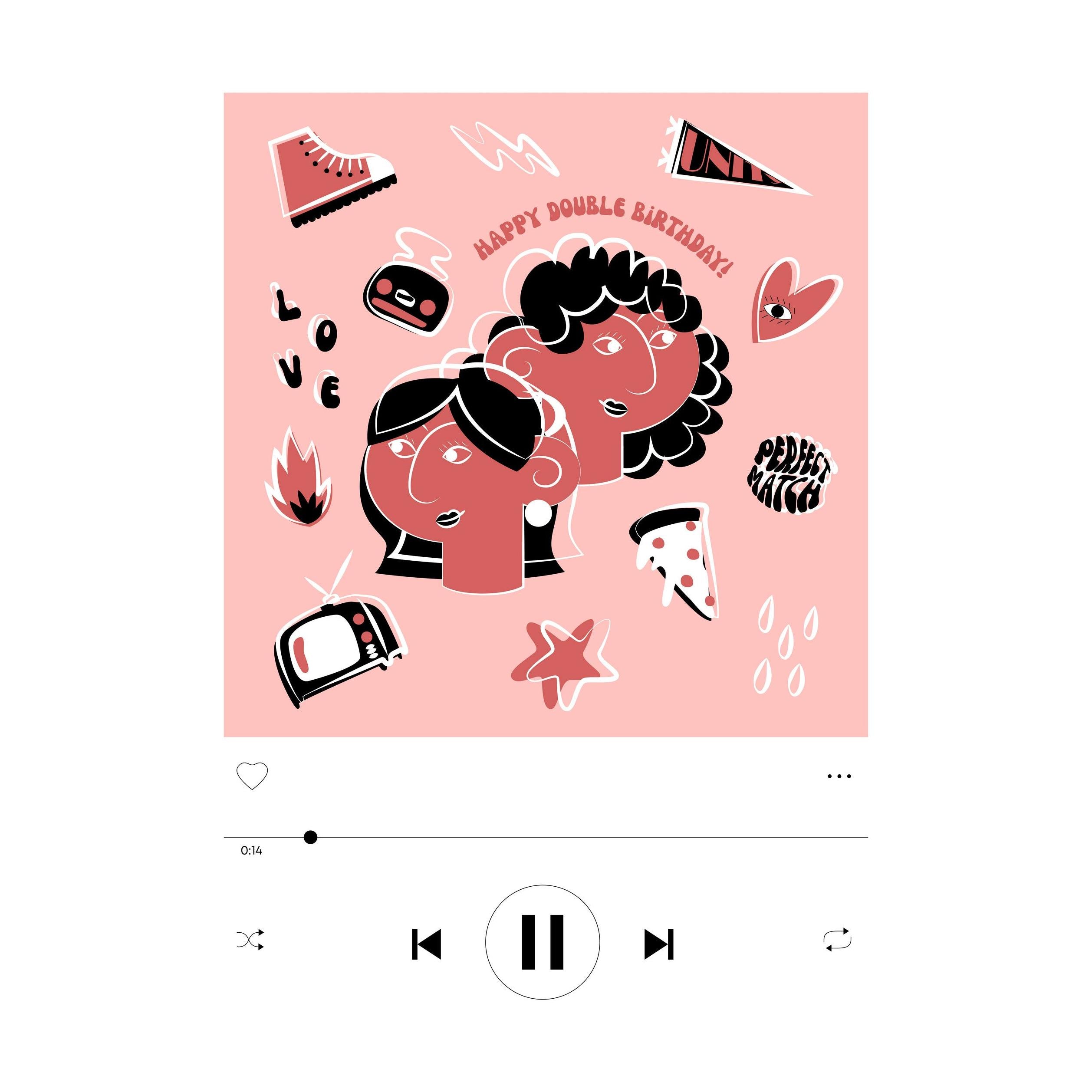 Girls Happy Double Birthday Soundtrack Confetti-exploding Greetings Ca ...