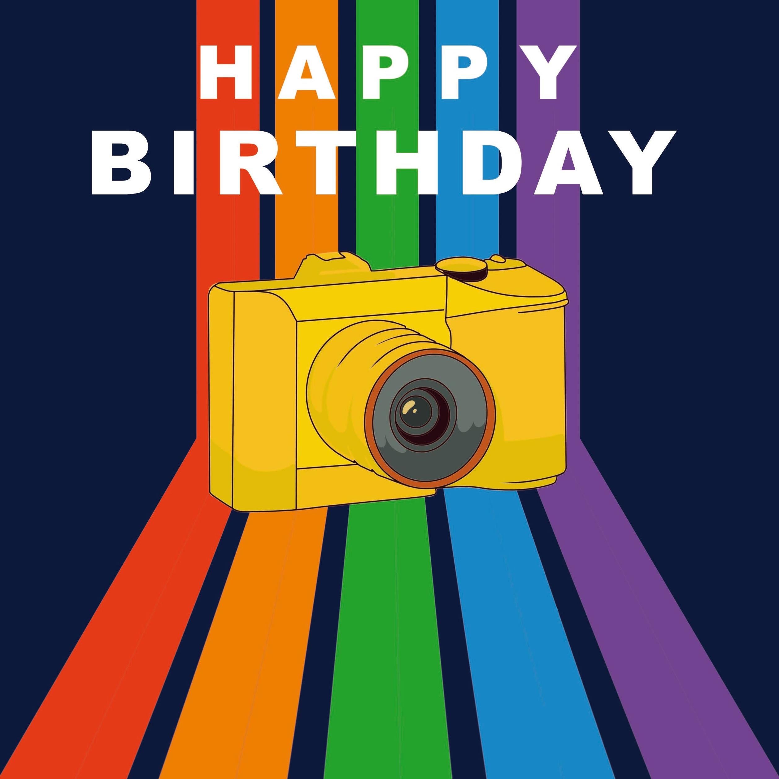 Happy Birthday Camera And Rainbow Confetti-exploding Greetings Card – Boomf