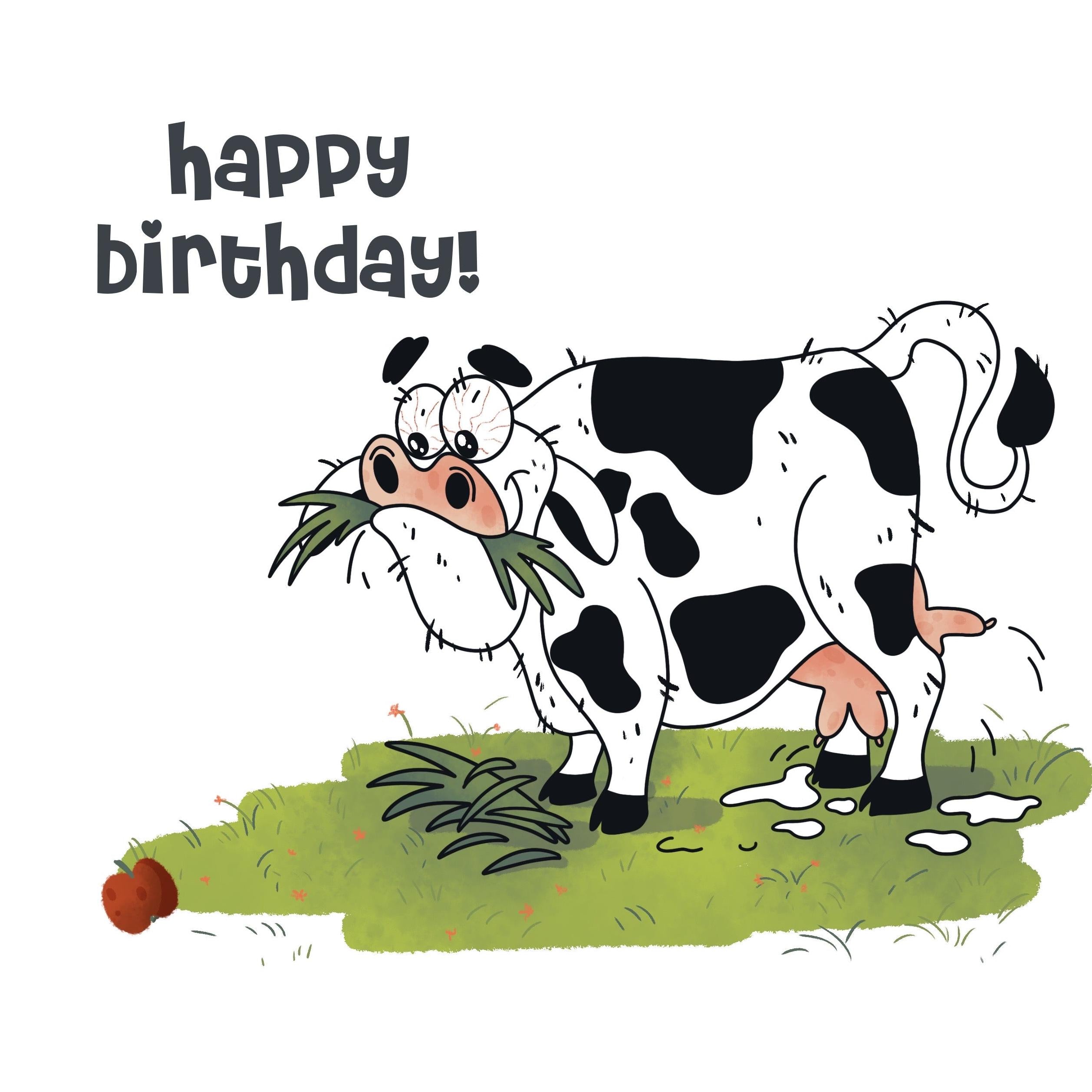 Grass Eating Cow Happy Birthday Confetti-exploding Greetings Card – Boomf