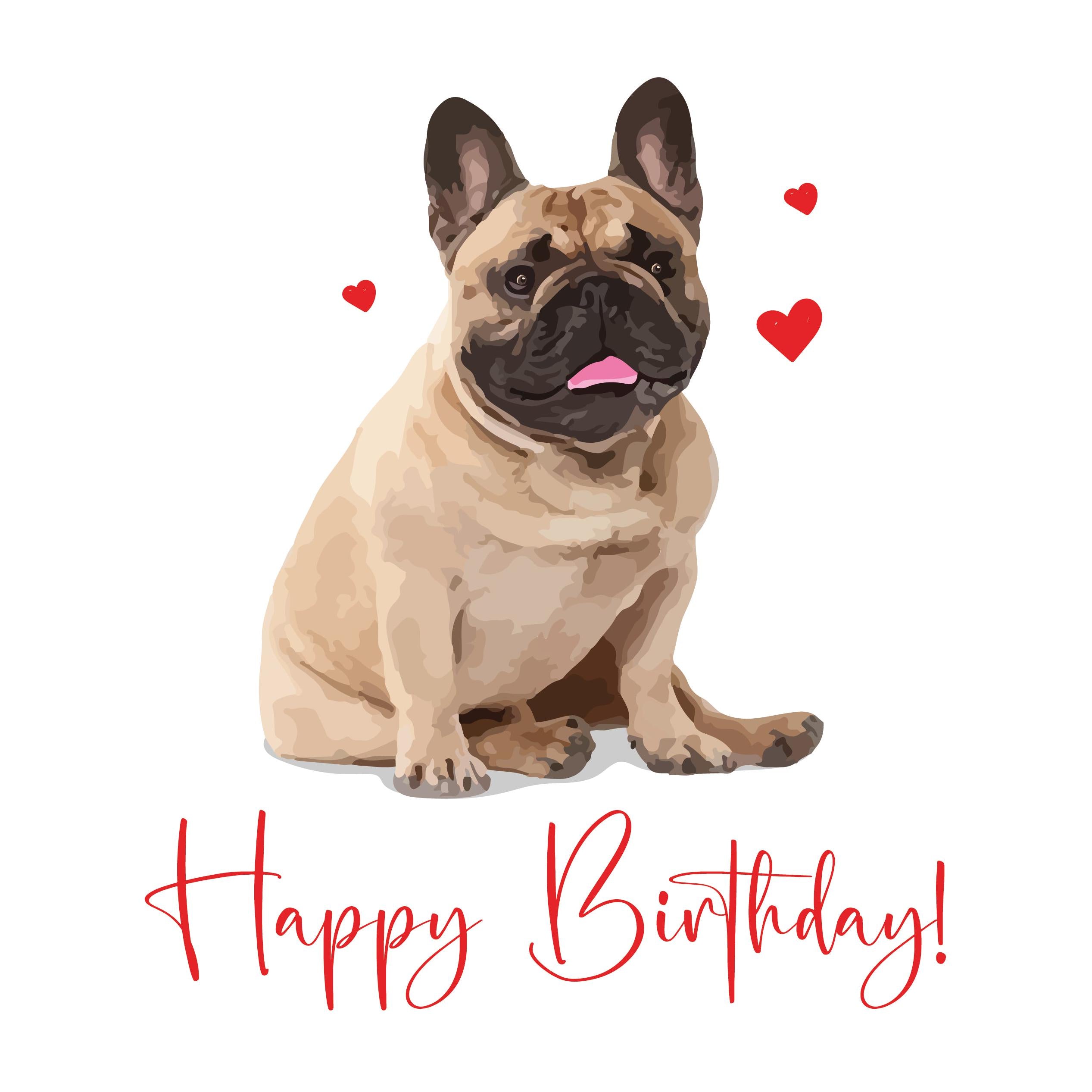 Red Hearts Frenchie Happy Birthday Confetti-exploding Greetings Card ...