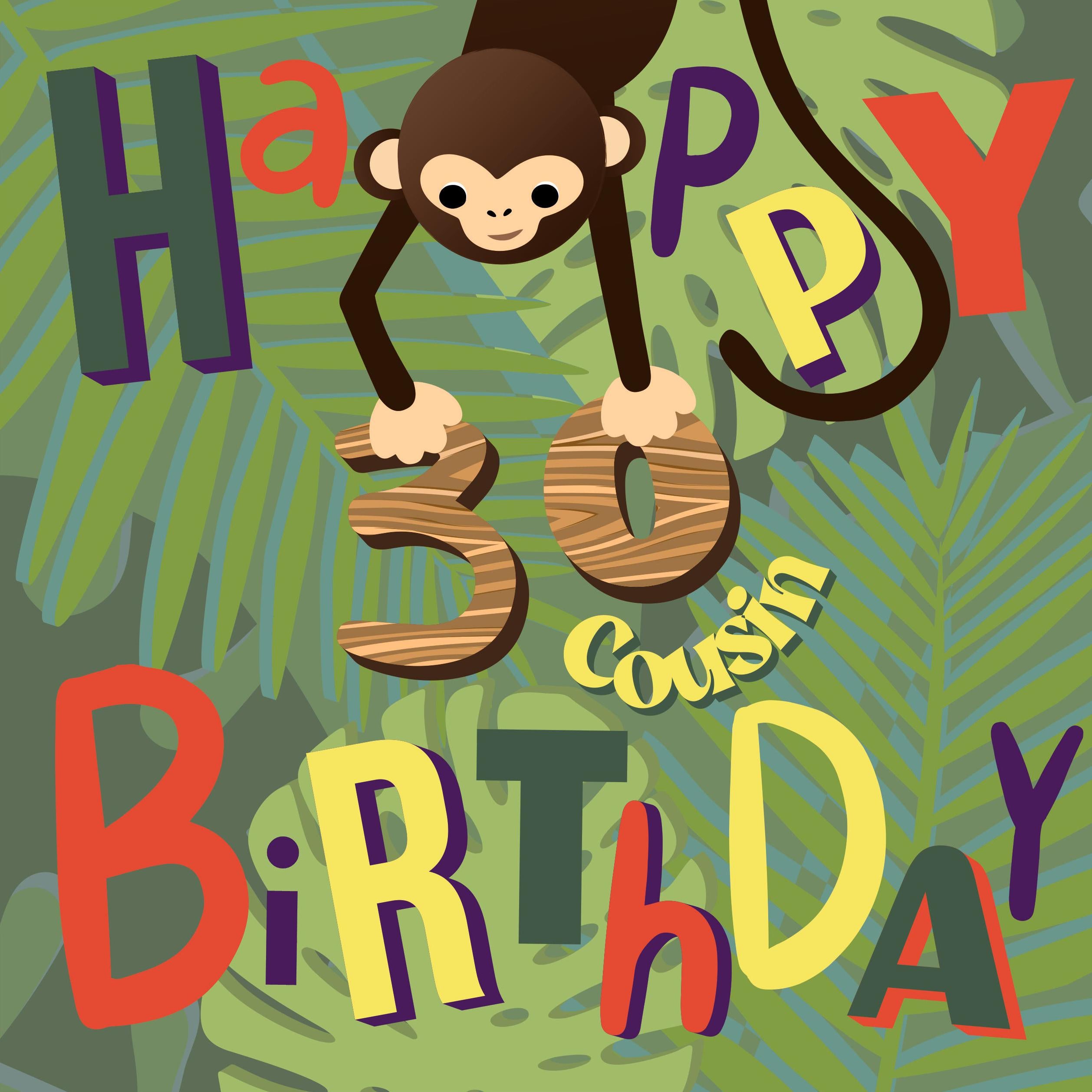 Tropical Monkey Cousin 30th Birthday Confetti-exploding Greetings Card ...
