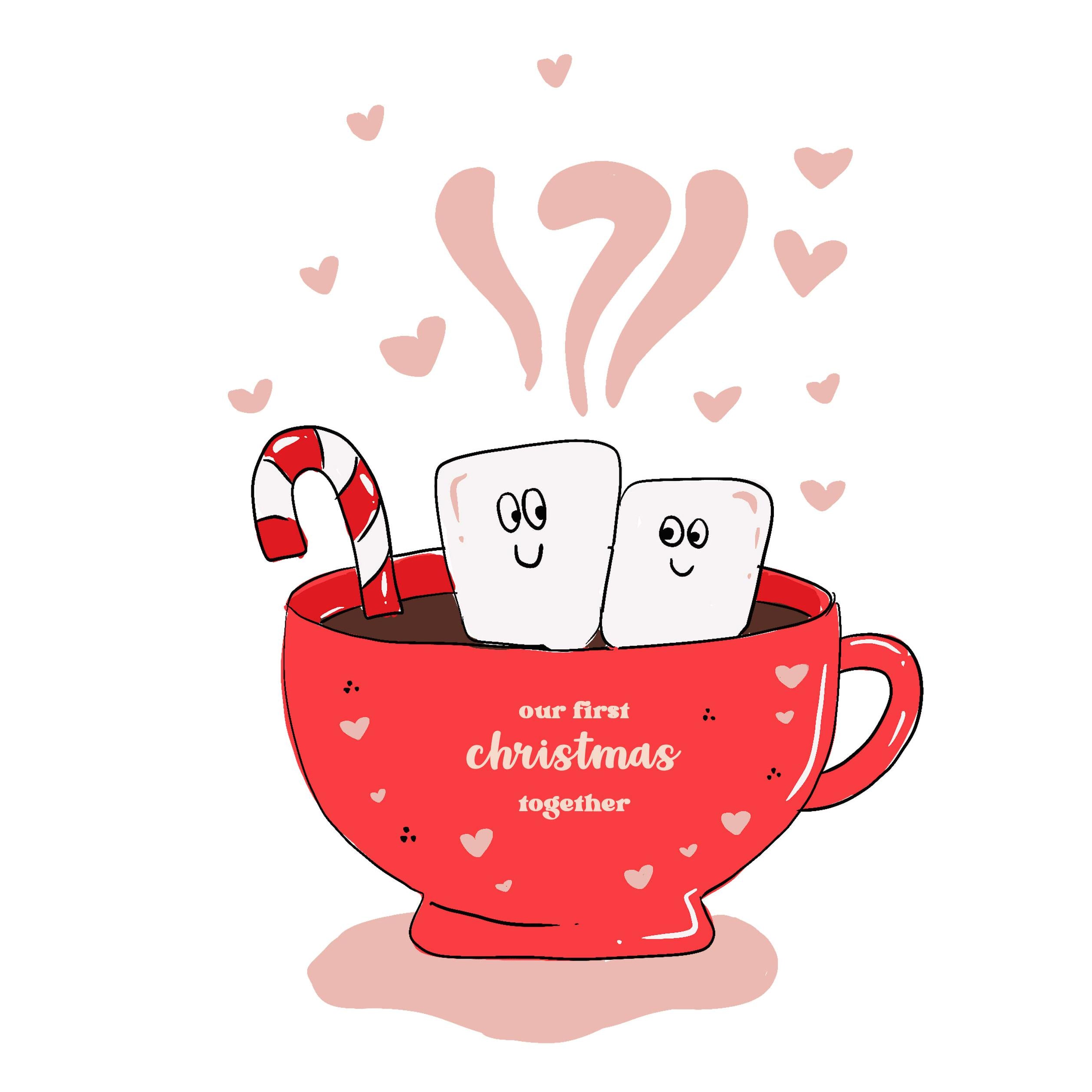 Merry First Christmas Cute Marshmallows In A Cup Confetti-exploding Gr ...