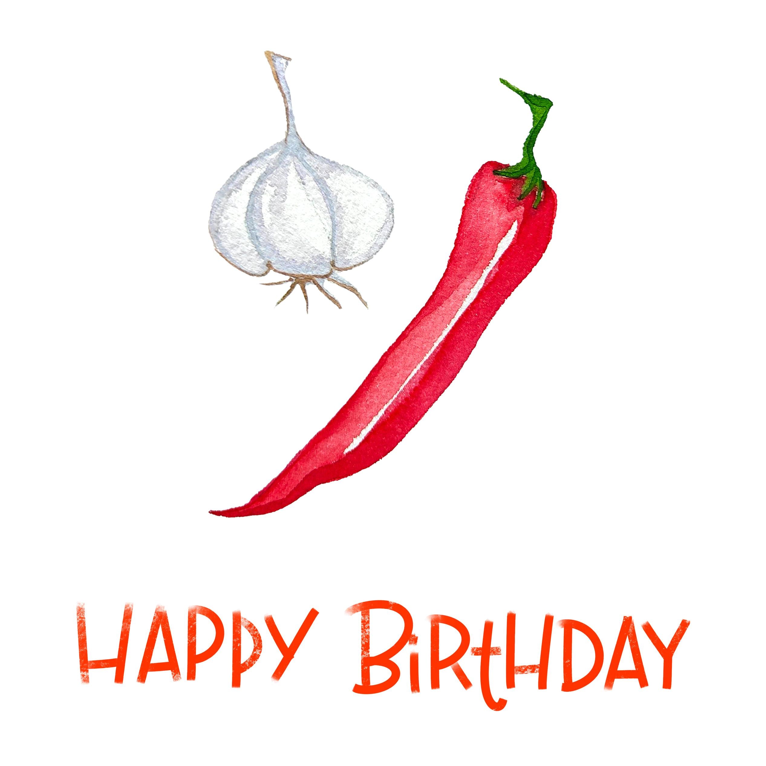 Happy Birthday Chili Pepper And Garlic Confetti-exploding Greetings Ca ...