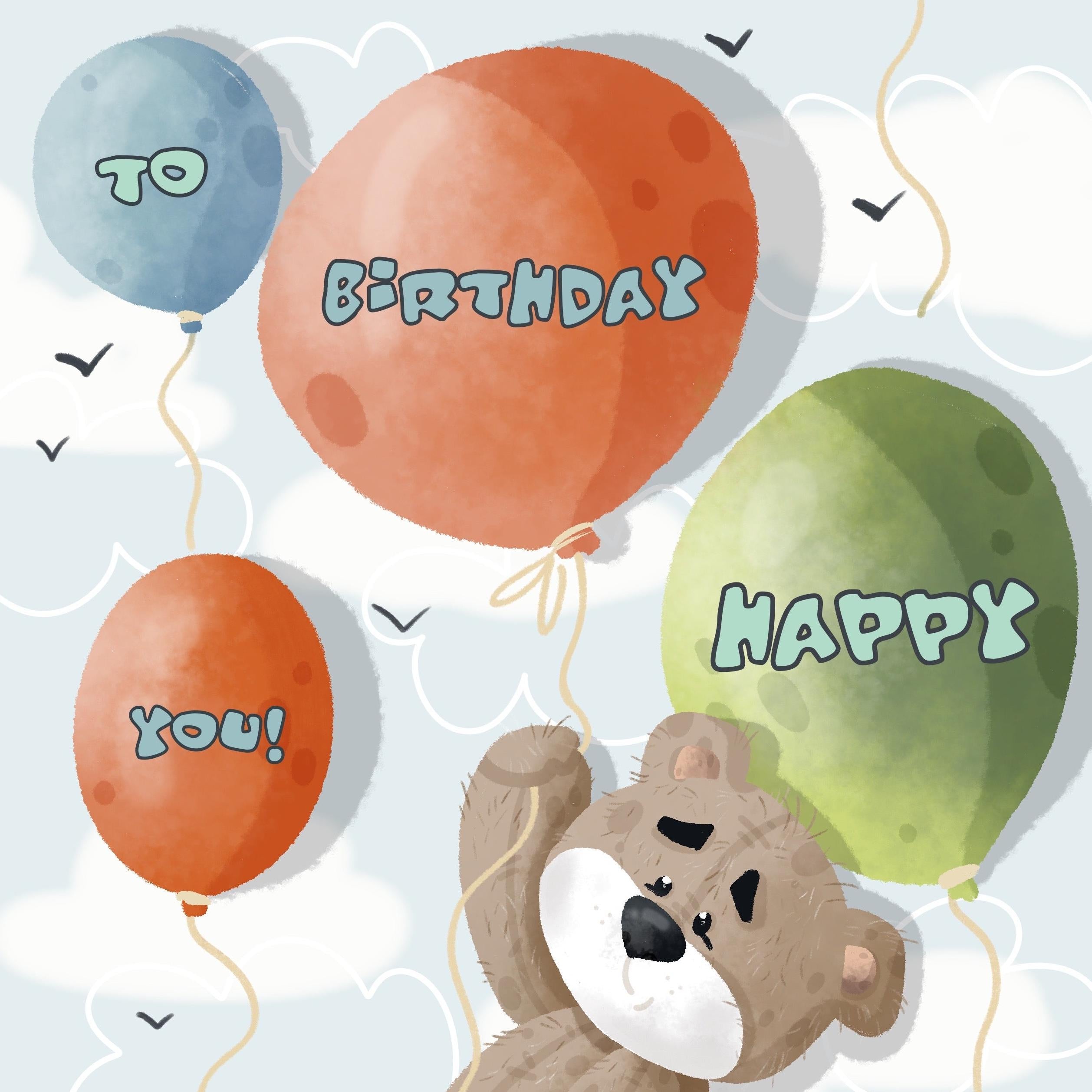 Teddy Bear With Balloons Happy Birthday Confetti-exploding Greetings C ...