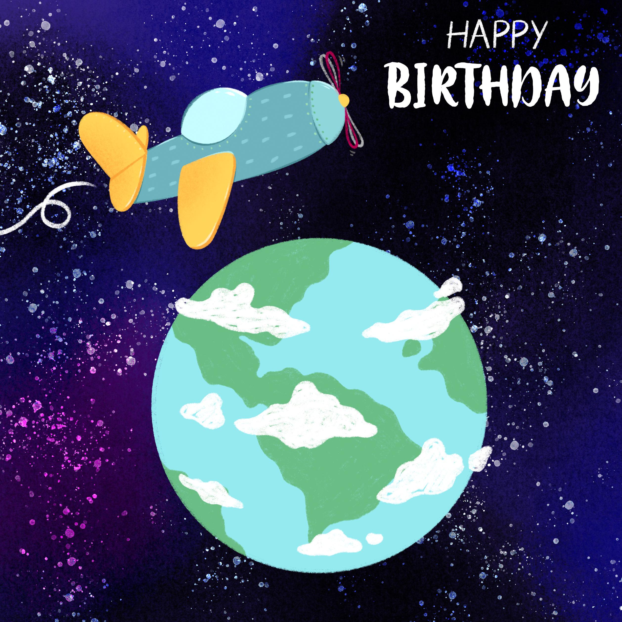 Happy Birthday Plane In Space Confetti-exploding Greetings Card – Boomf
