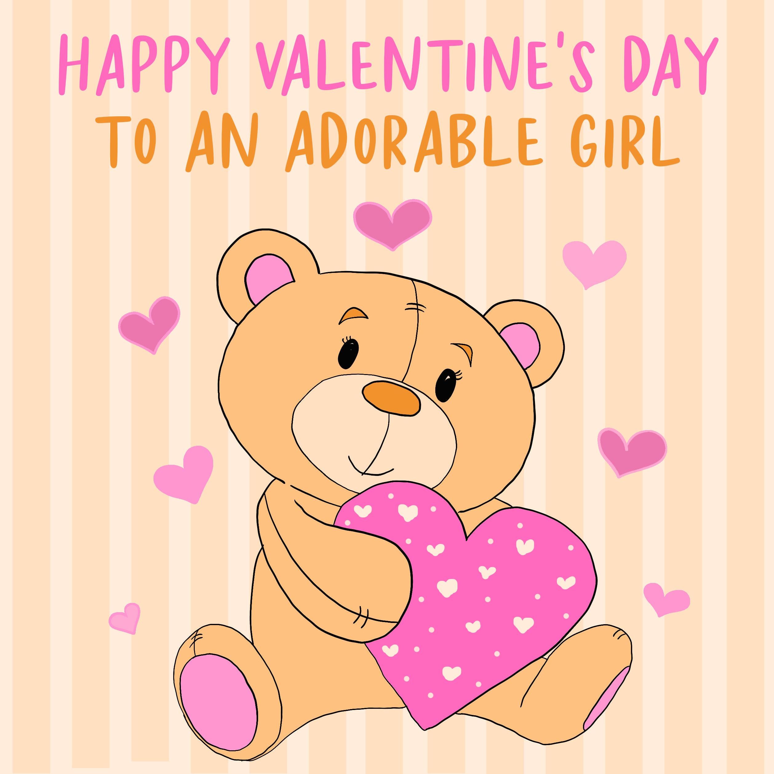 Happy Valentine's Day Adorable Girl Cute Teddy Bear Confetti-exploding ...
