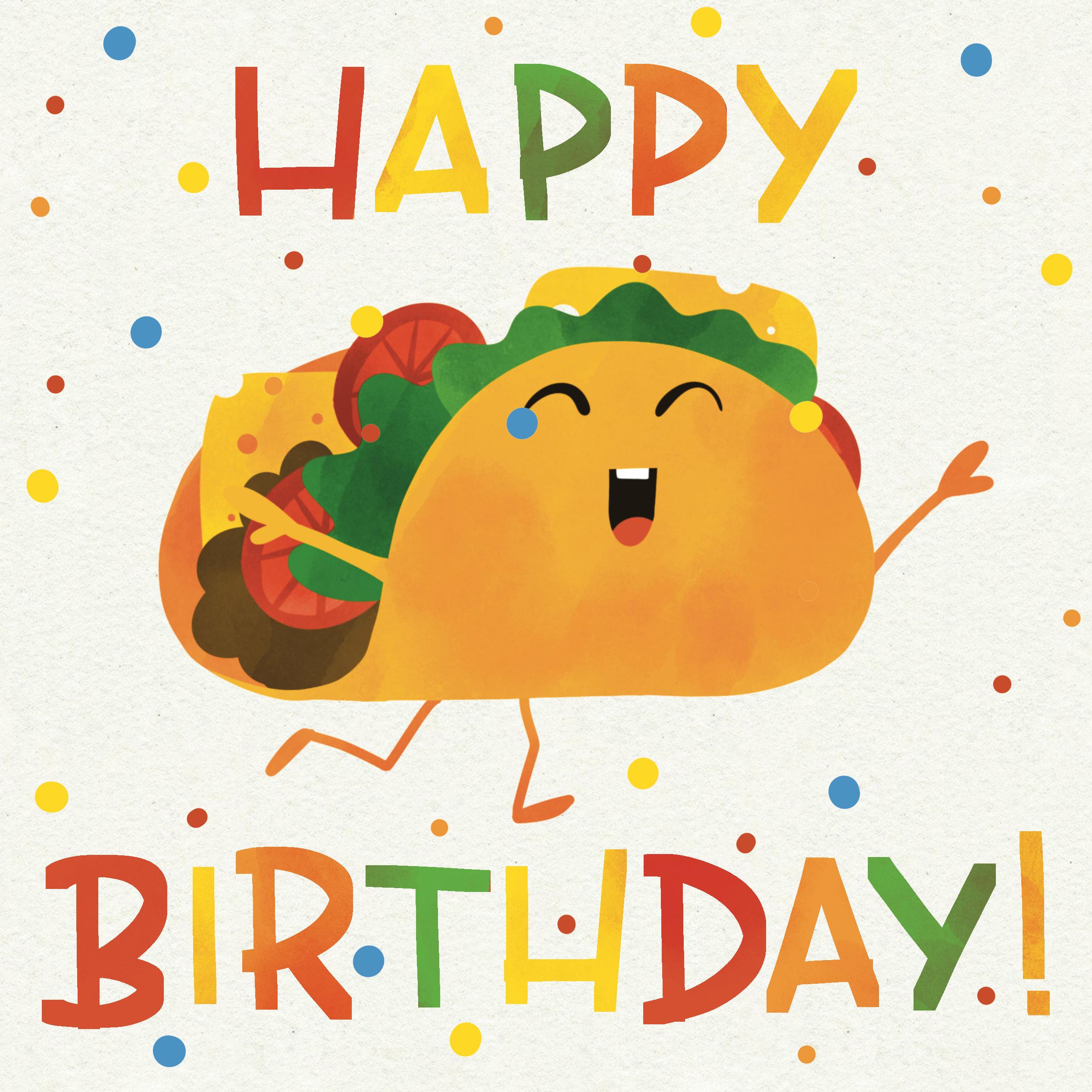 Cute Colorful Taco Happy Birthday Confetti-exploding Greetings Card – Boomf