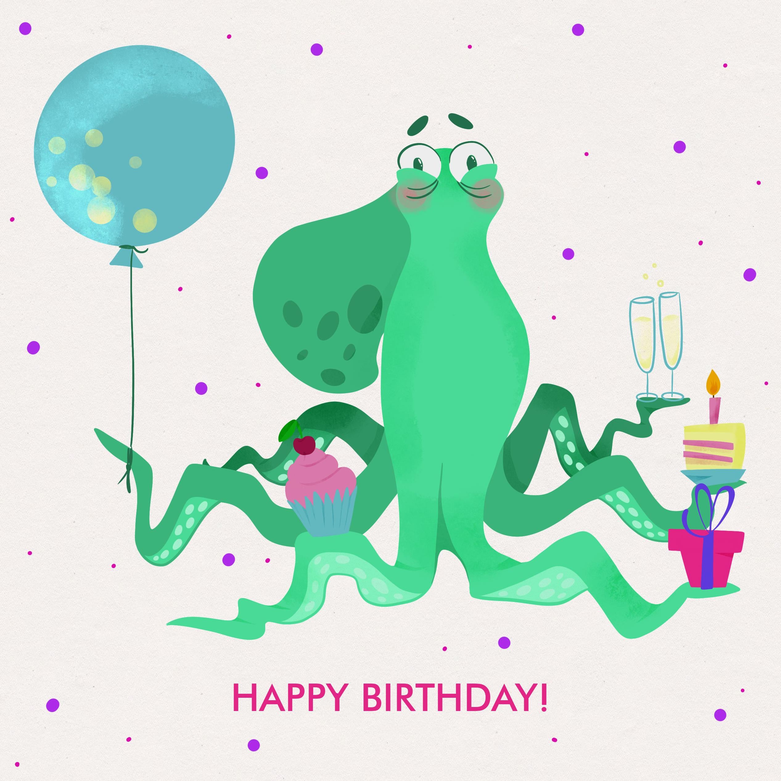 Cute Octopus Happy Birthday Confetti-exploding Greetings Card – Boomf