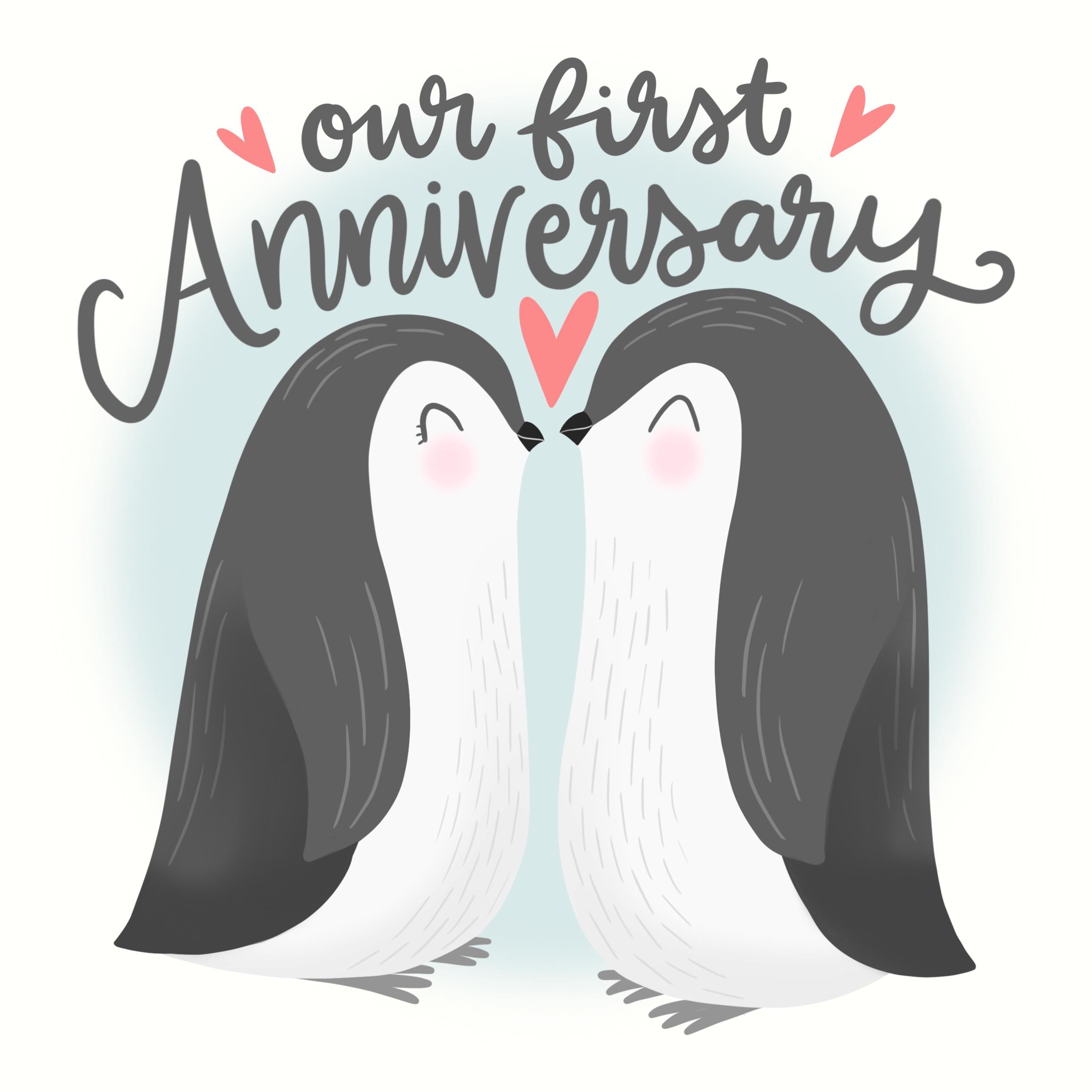 Our First Anniversary Cute Penguins Confetti-exploding Greetings Card ...