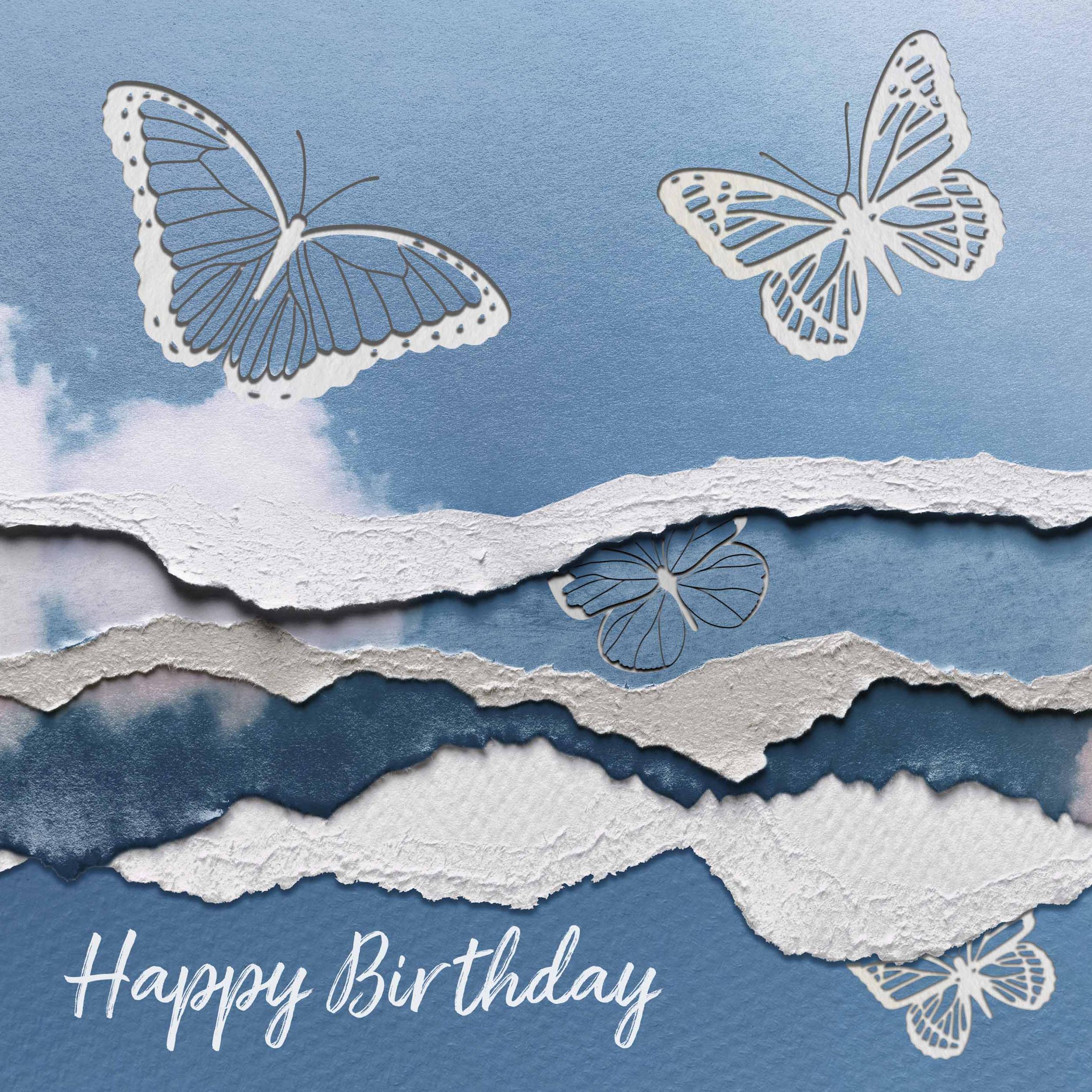 Torn Paper Blue Butterfly Birthday Confetti-exploding Greetings Card ...