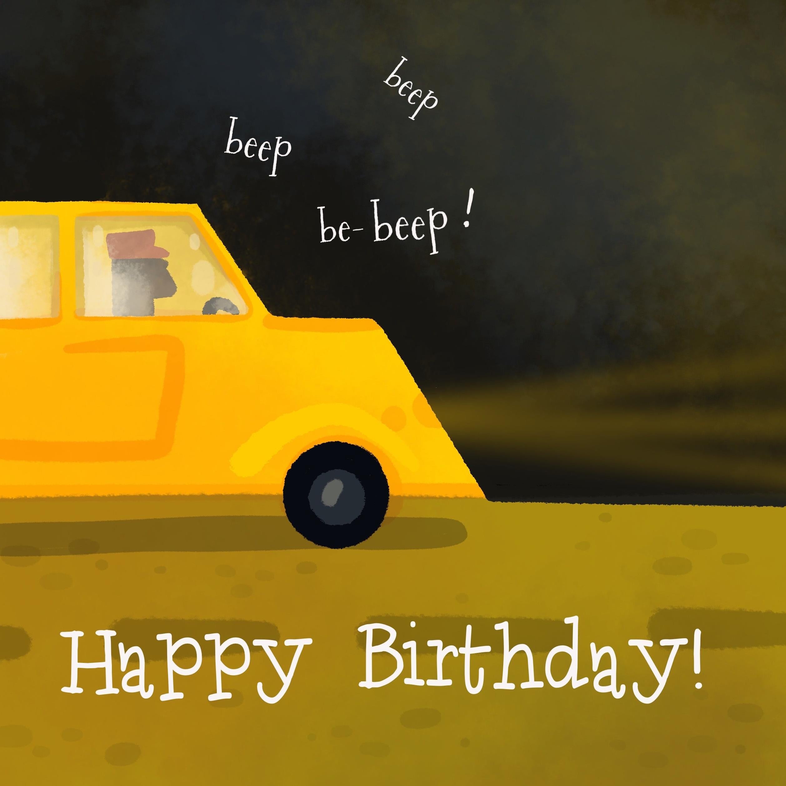 Yellow Car Happy Birthday Beep Beep Confetti-exploding Greetings Card ...