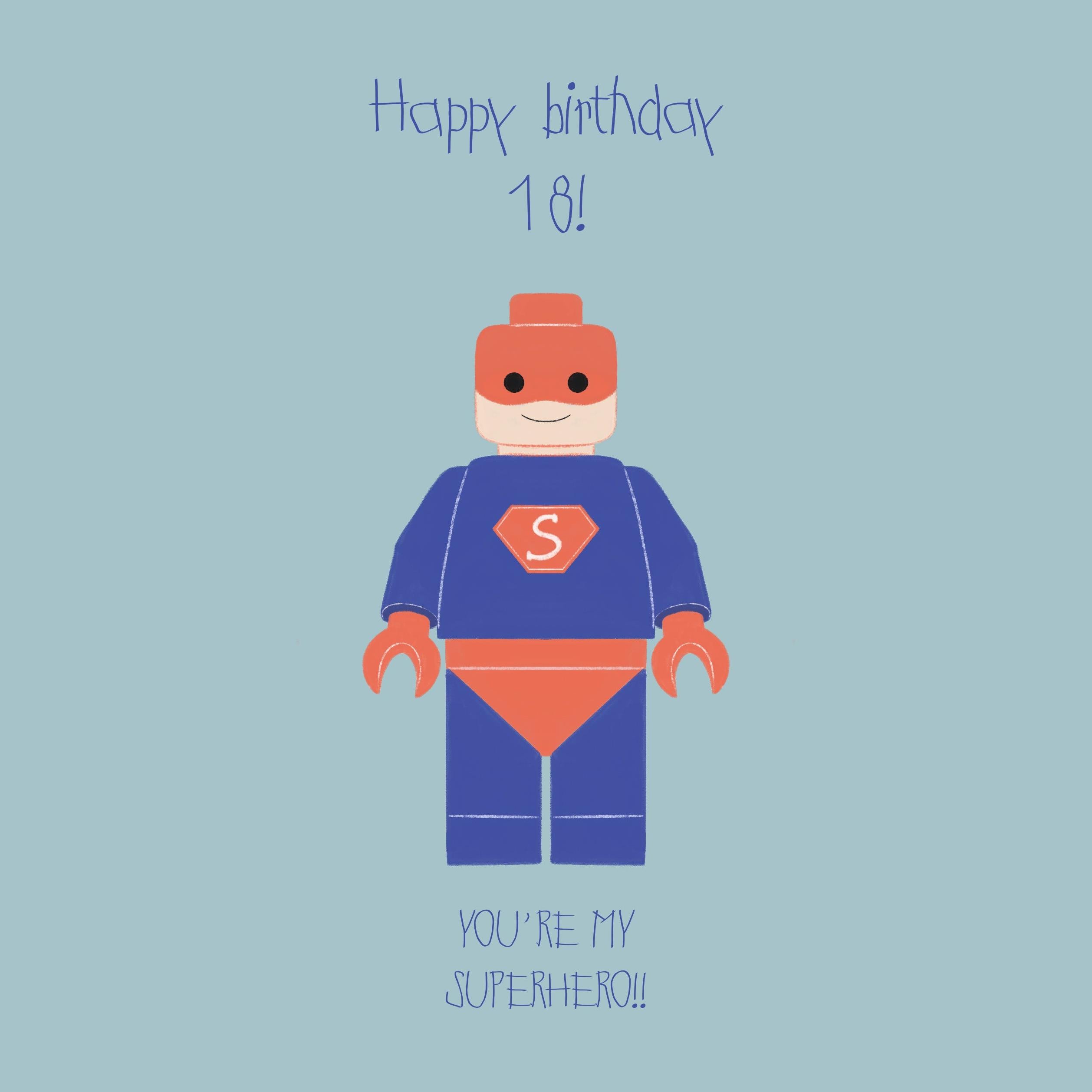Blue Background Lego Superhero Happy 18th Birthday Confetti-exploding ...