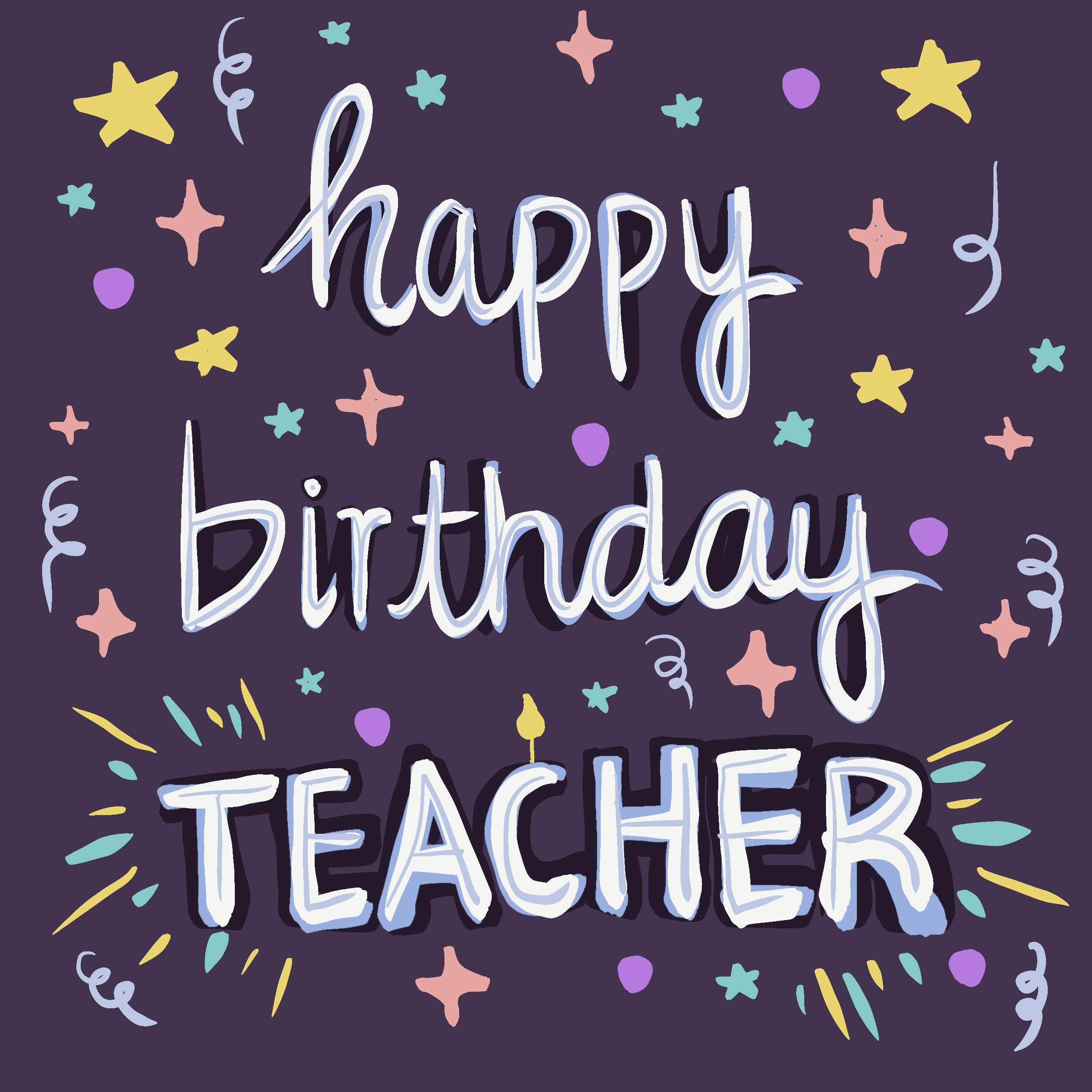 Purple Background Happy Birthday Teacher Confetti-exploding Greetings ...