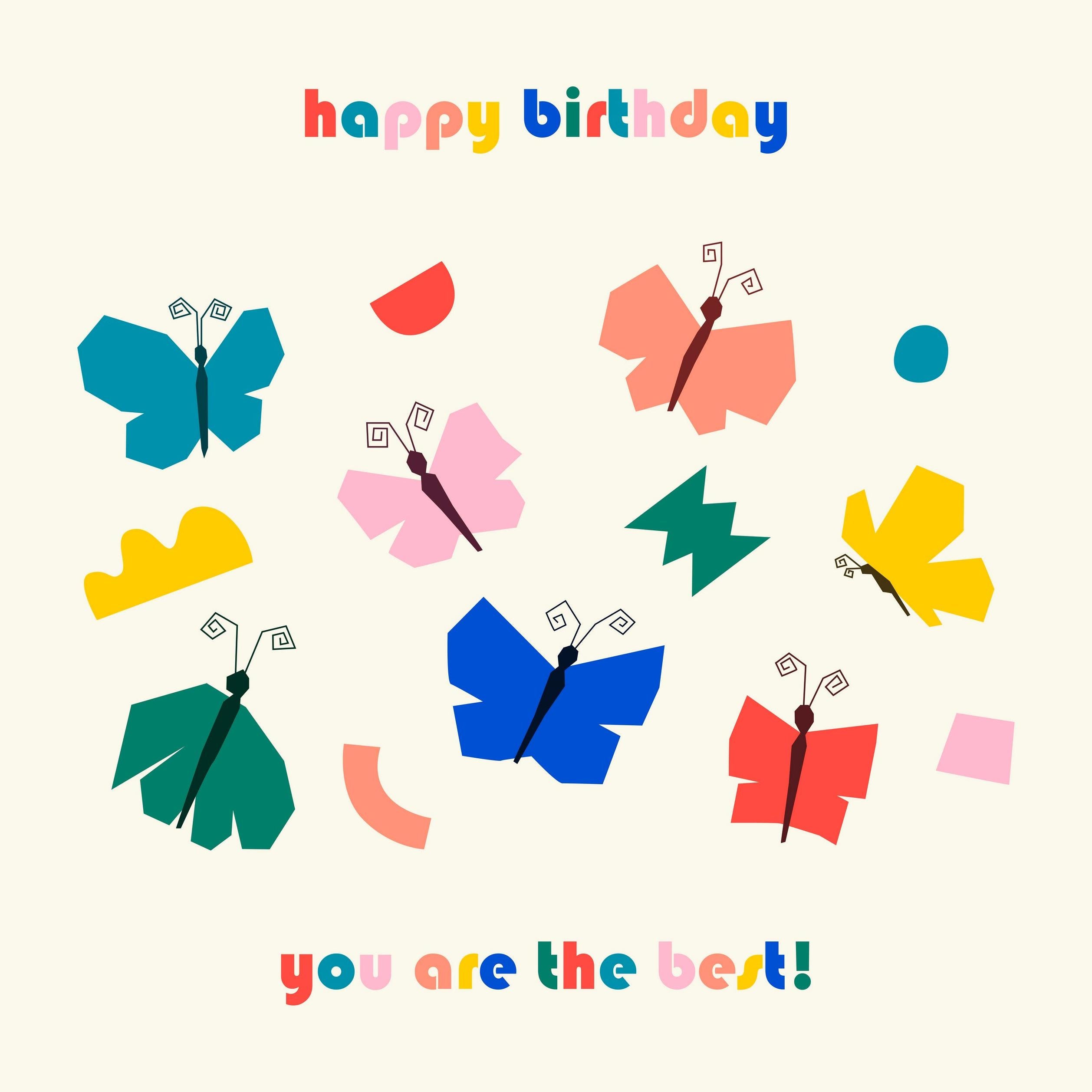 Geometric Butterflies Happy Birthday Confetti-exploding Greetings Card ...
