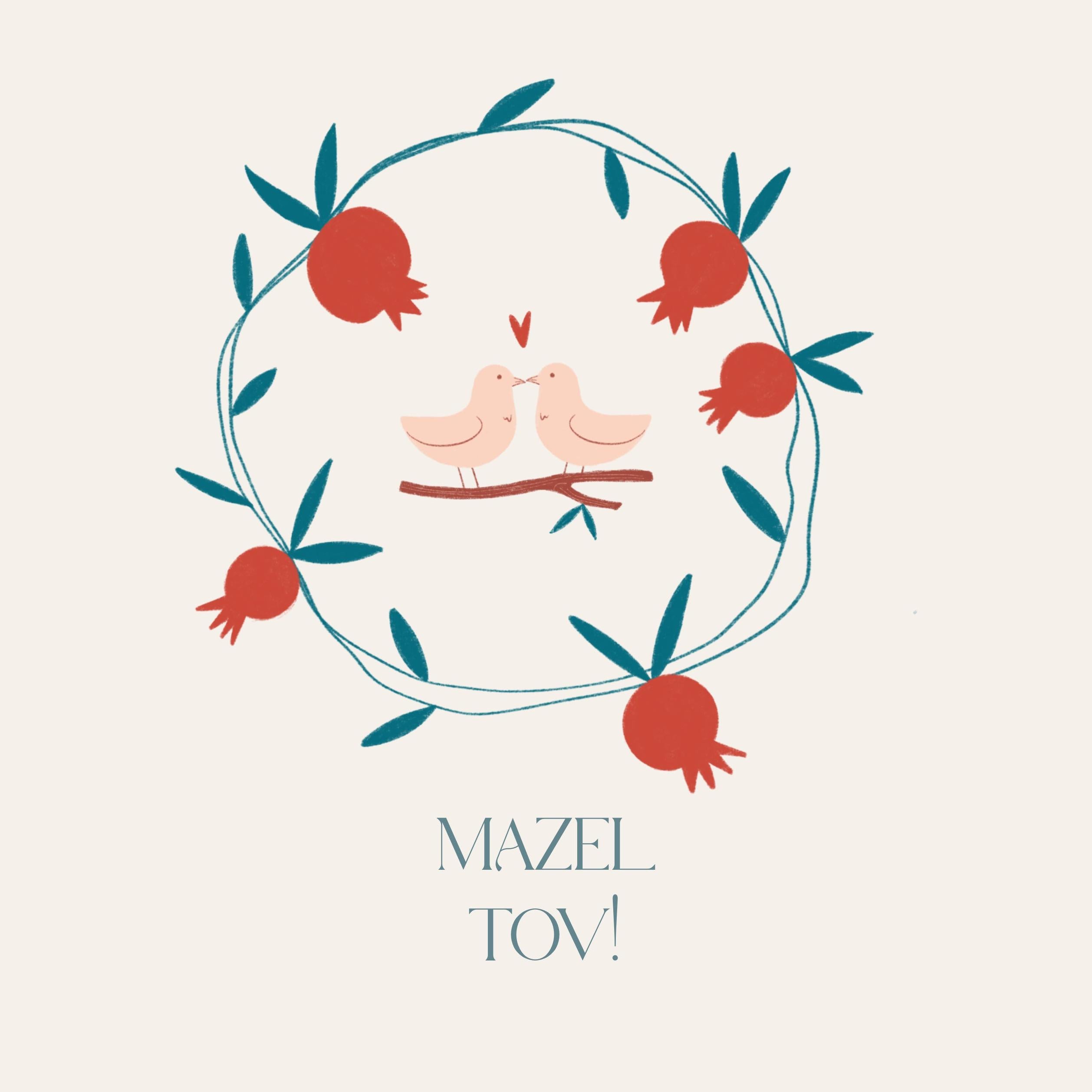 Birds In A Wreath Mazel Tov Pink Background Confetti-exploding Greetin ...