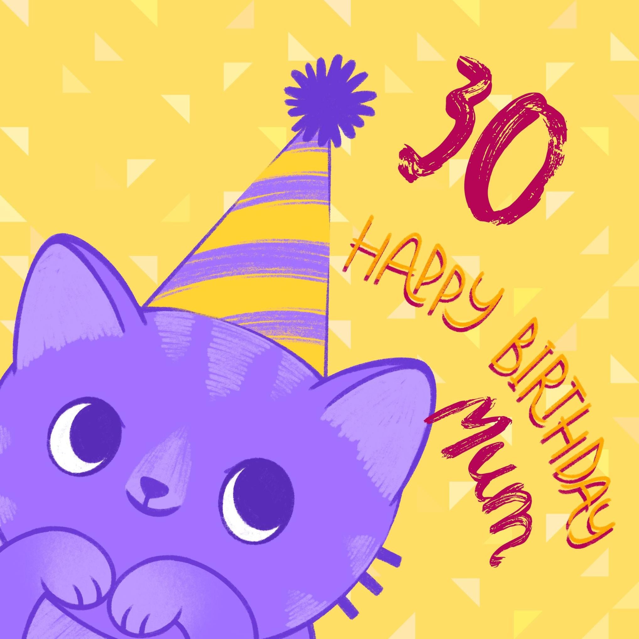 Happy 30th Birthday Cute Cat Mum Confetti-exploding Greetings Card – Boomf