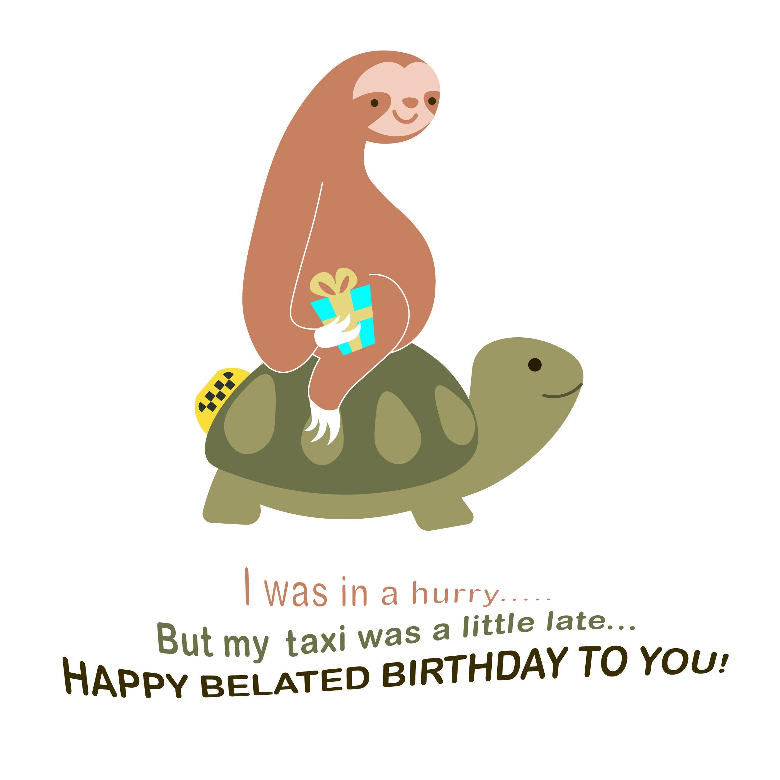 Happy Belated Birthday Turtle Taxi Confetti-exploding Greetings Card ...