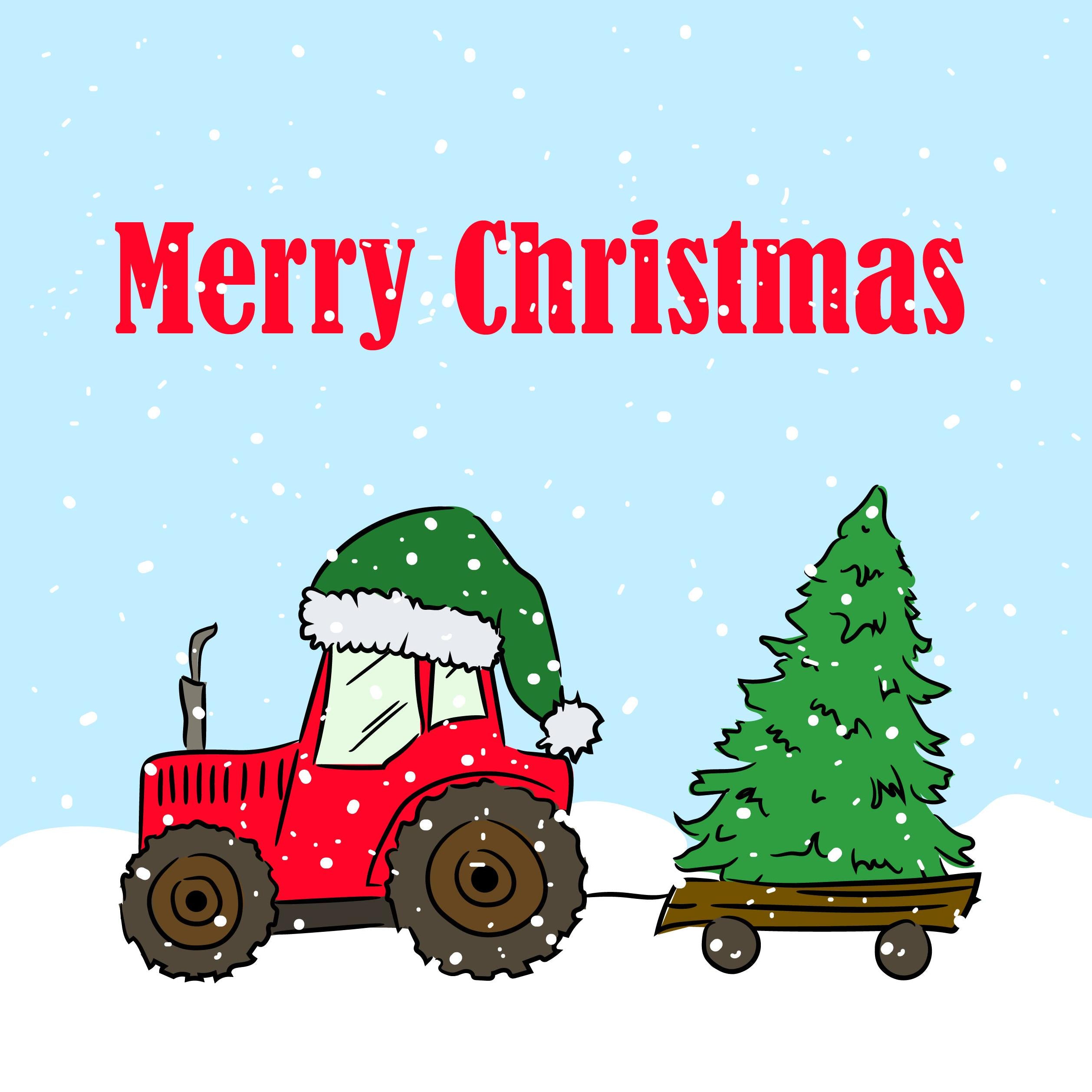Merry Christmas Tractor Carrying Christmas Tree Confetti-exploding Gre ...