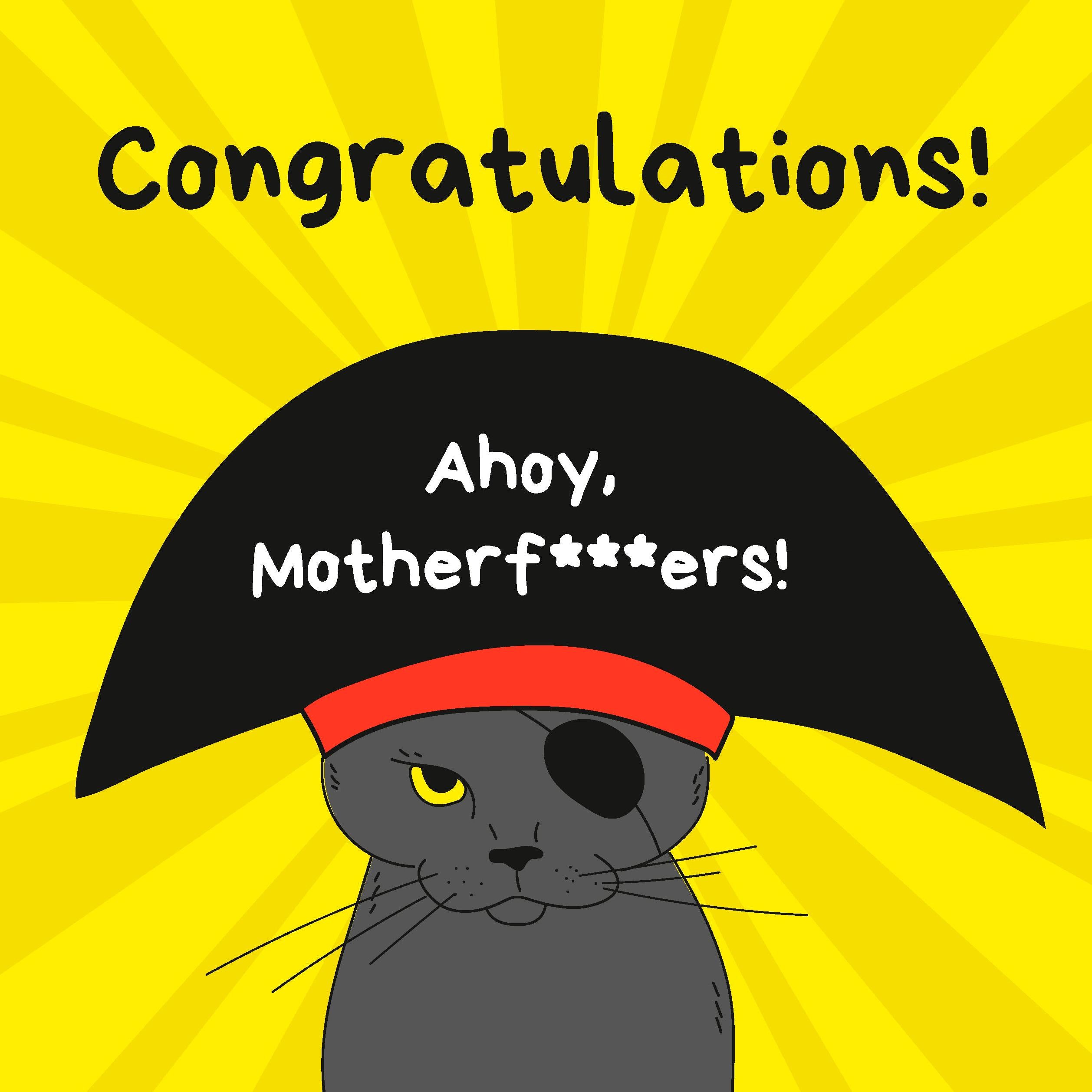 Congratulations Smirking Pirate Cat Confetti-exploding Greetings Card ...