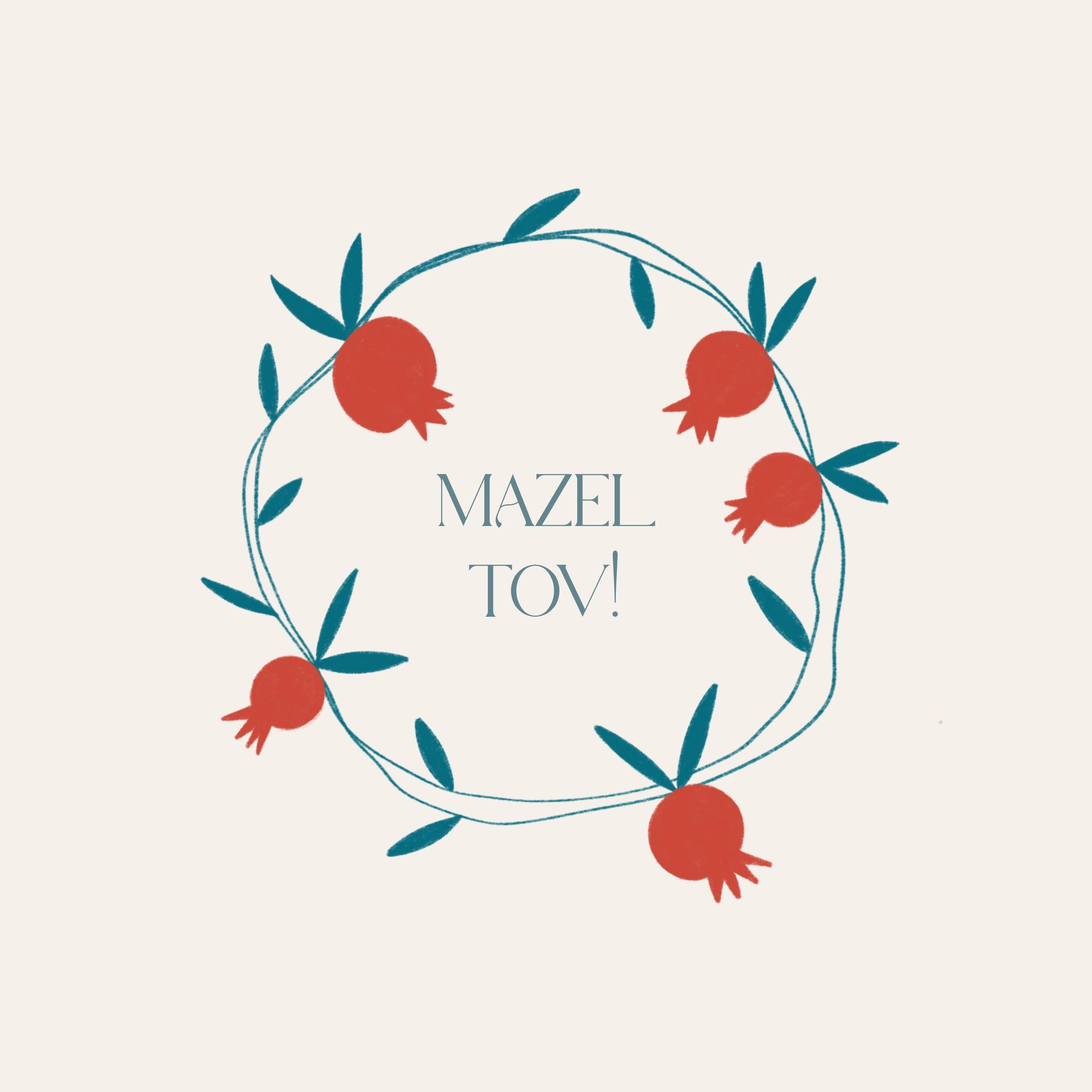 Pomegranate Wreath Mazel Tov White Background Confetti-exploding Greet ...