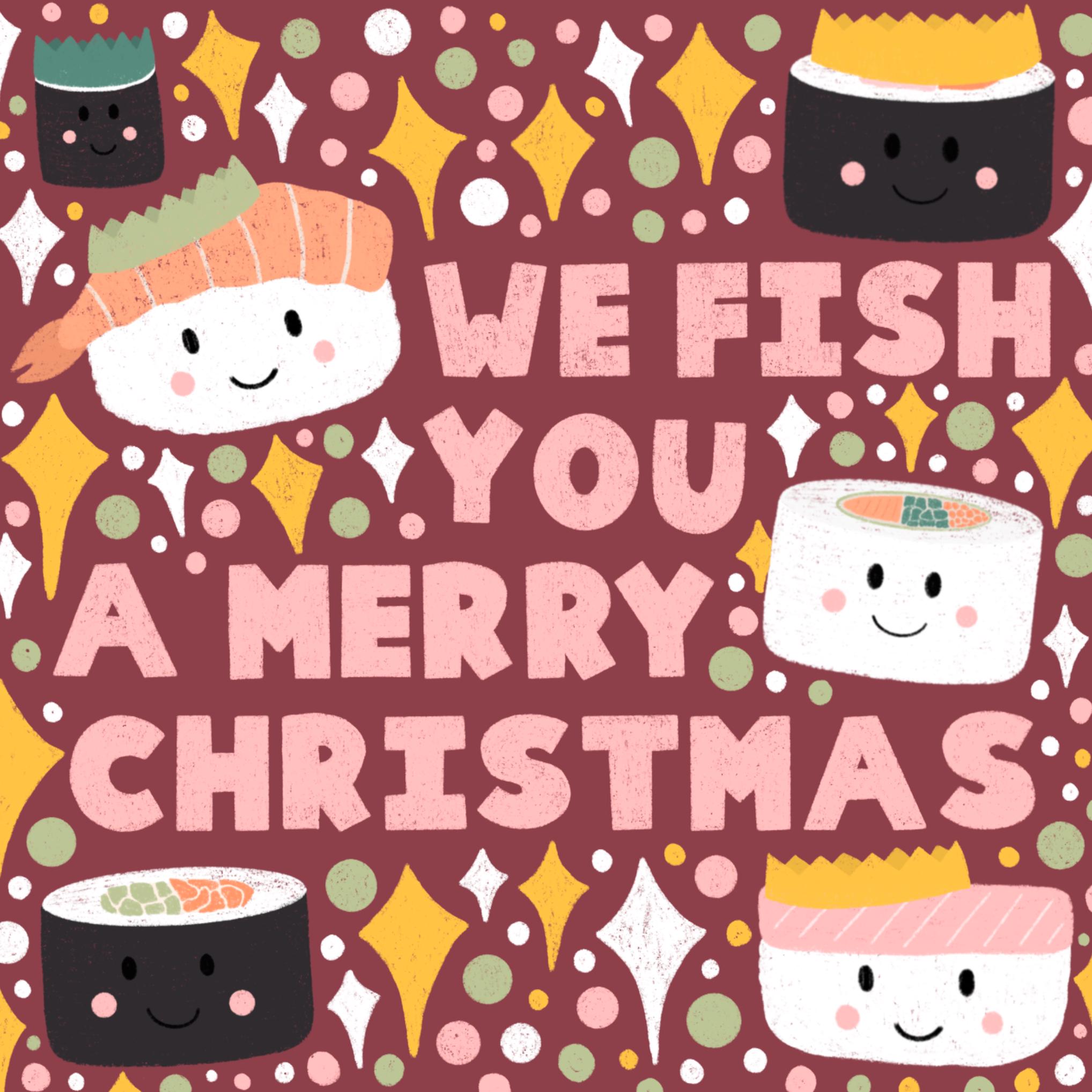 We Fish You A Merry Christmas Sushi Christmas Confetti-exploding Greet ...