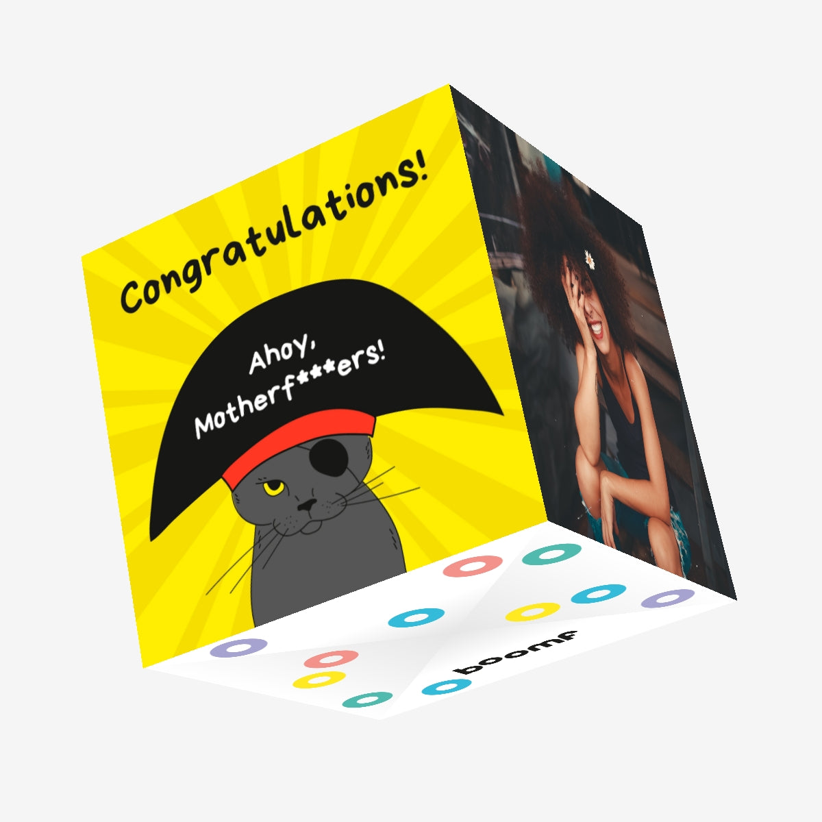 Congratulations Smirking Pirate Cat Confetti-exploding Greetings Card ...