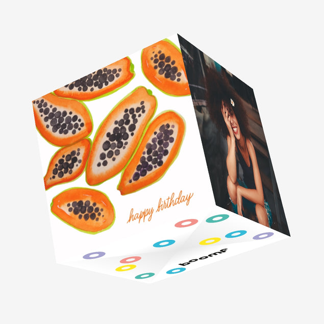 Happy Birthday Papaya Watercolour Confetti-exploding Greetings Card – Boomf