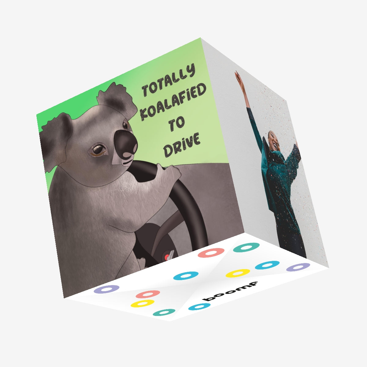 Koalafied To Drive Confetti-exploding Greetings Card – Boomf