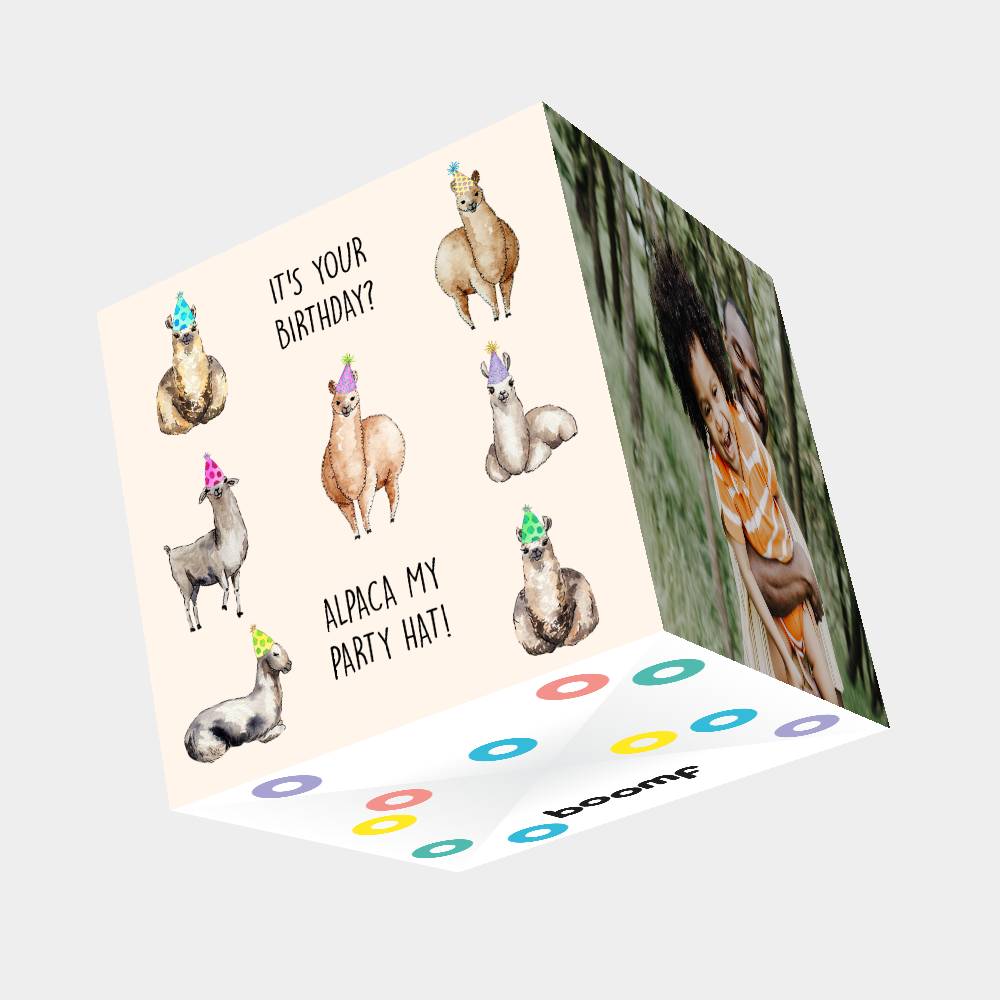 Alpaca My Party Hat Birthday Card 3D Cube Card – Boomf
