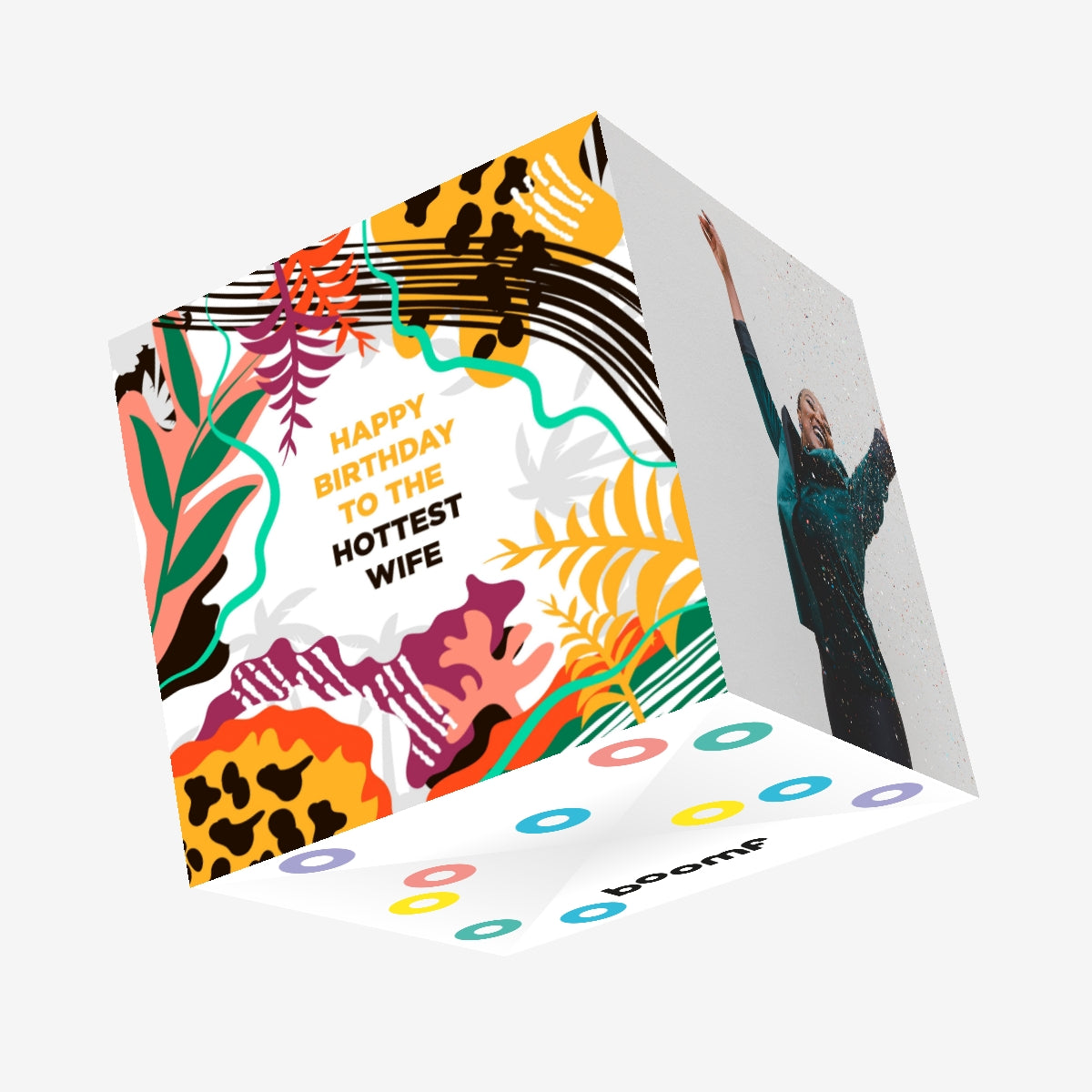 Happy Birthday Hottest Wife Colourful Tropical Plants Confetti-explodi ...