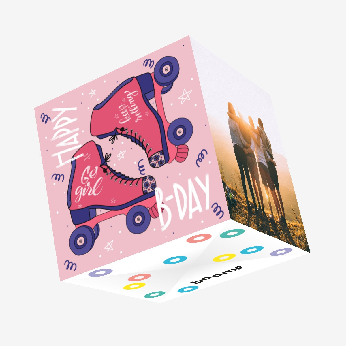 Pink Background Roller Skates Happy Birthday Girl Confetti-exploding G ...