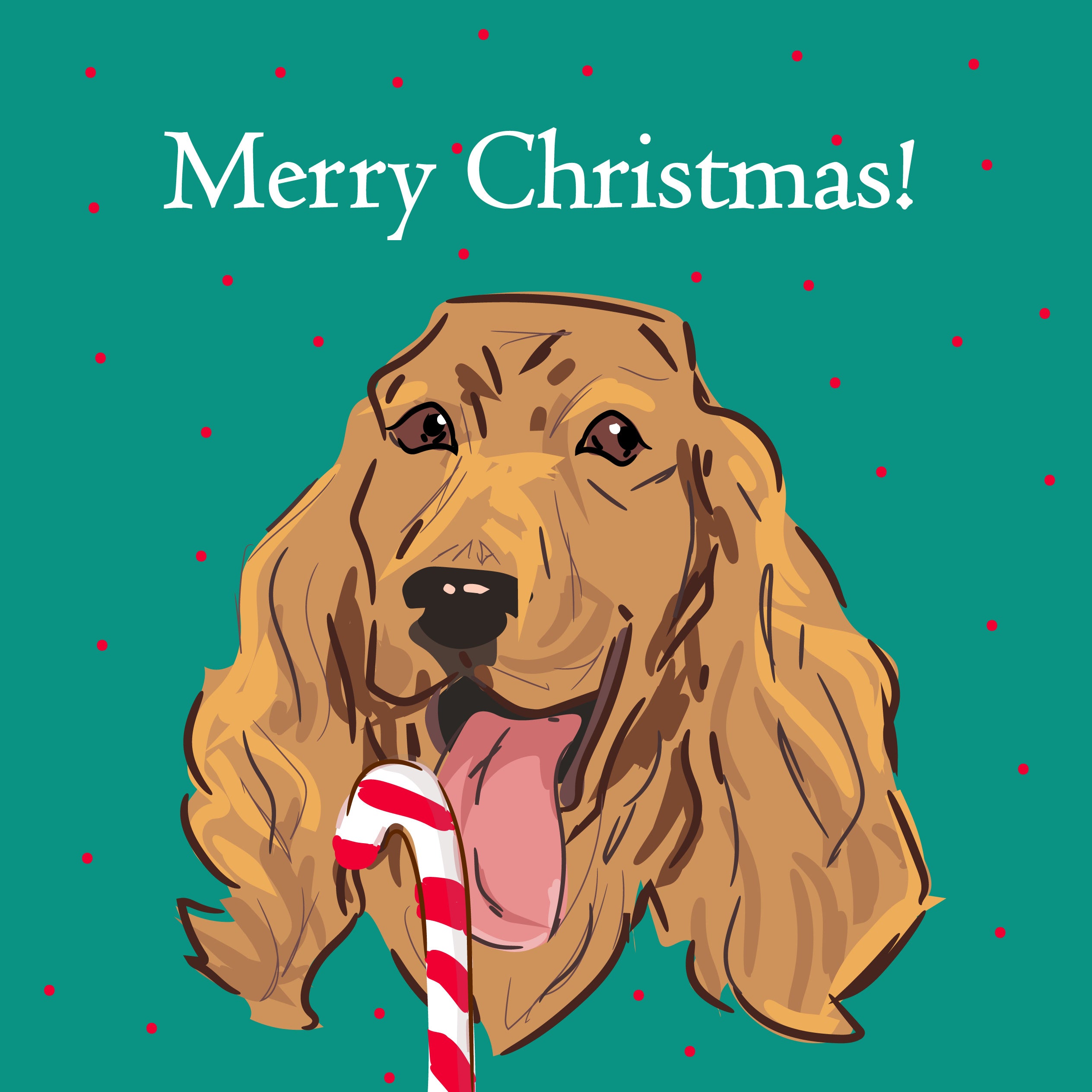 Merry Christmas Cocker Spaniel Licking Candy Cane Card | Boomf