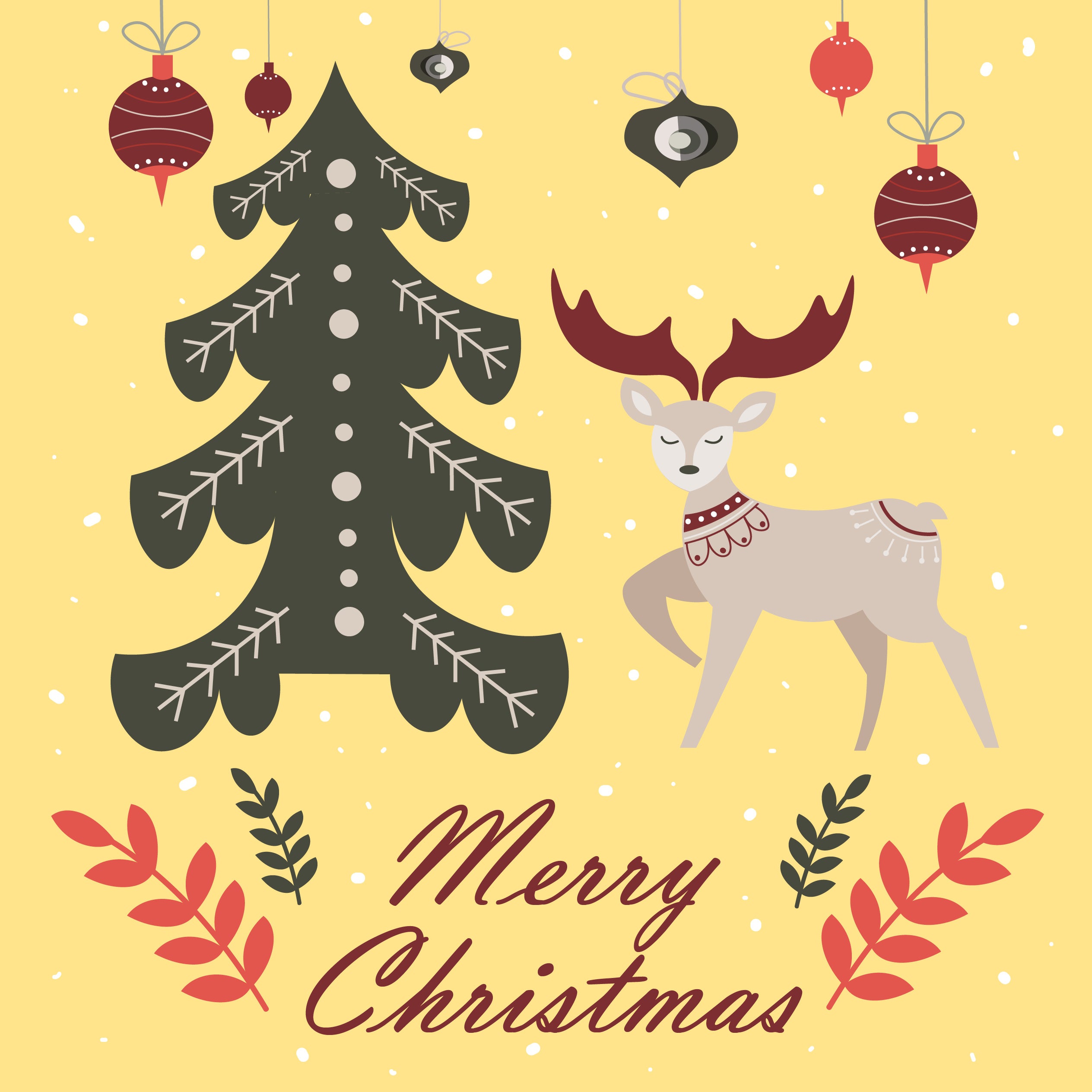 Merry Christmas Scandinavian Deer And Christmas Tree Card Season ...